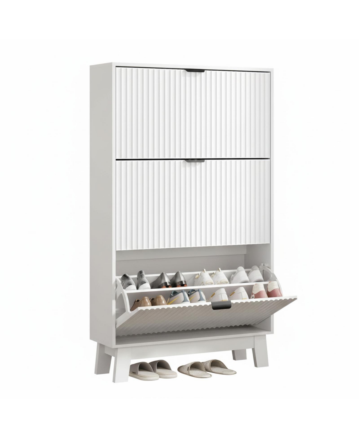 Click here for Yigii Fluted Shoe Cabinet 4 Flip Drawers Slim Entr... prices