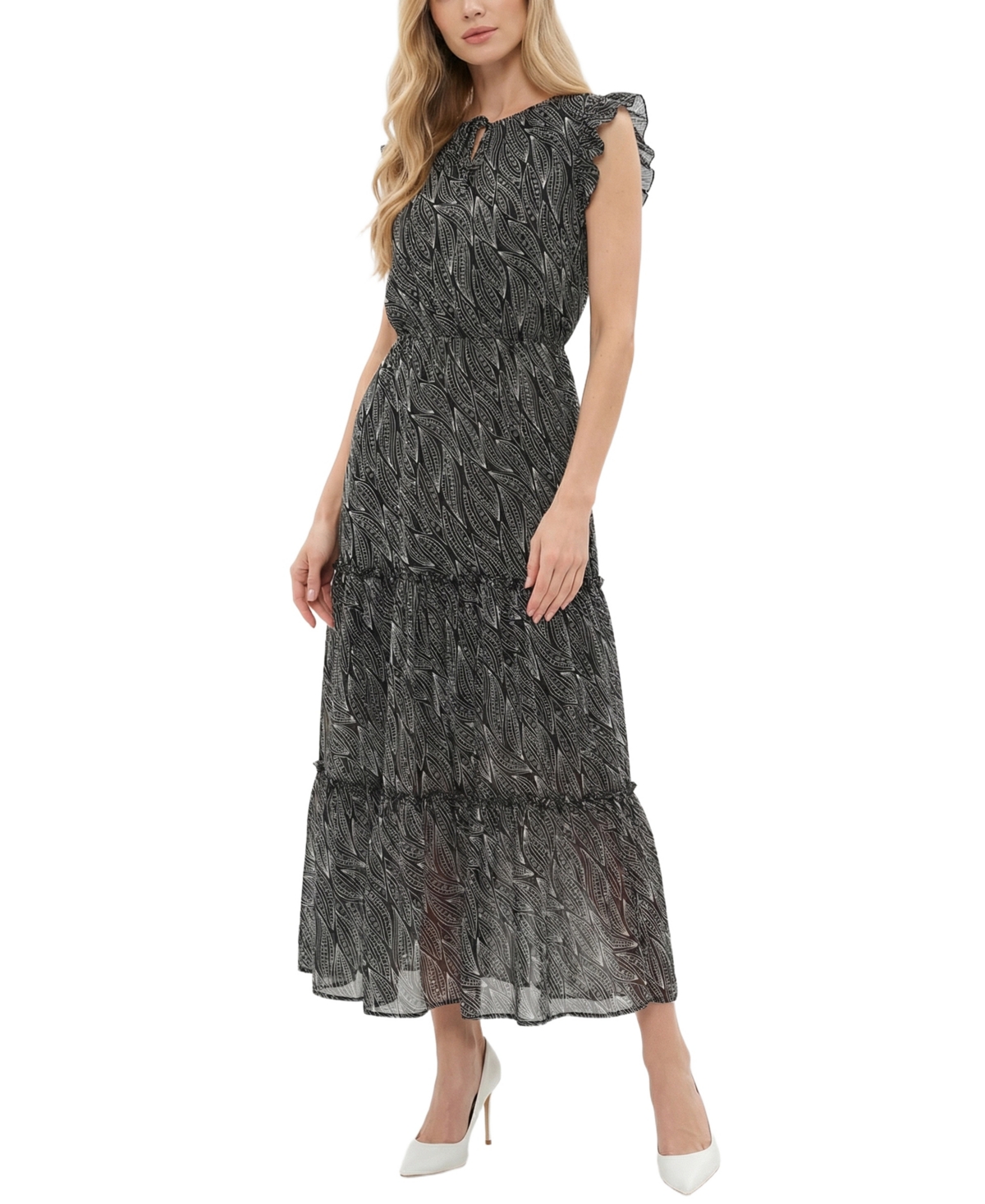 Click here for Ny Collection Petite Flutter Sleeve Tiered Dress -... prices