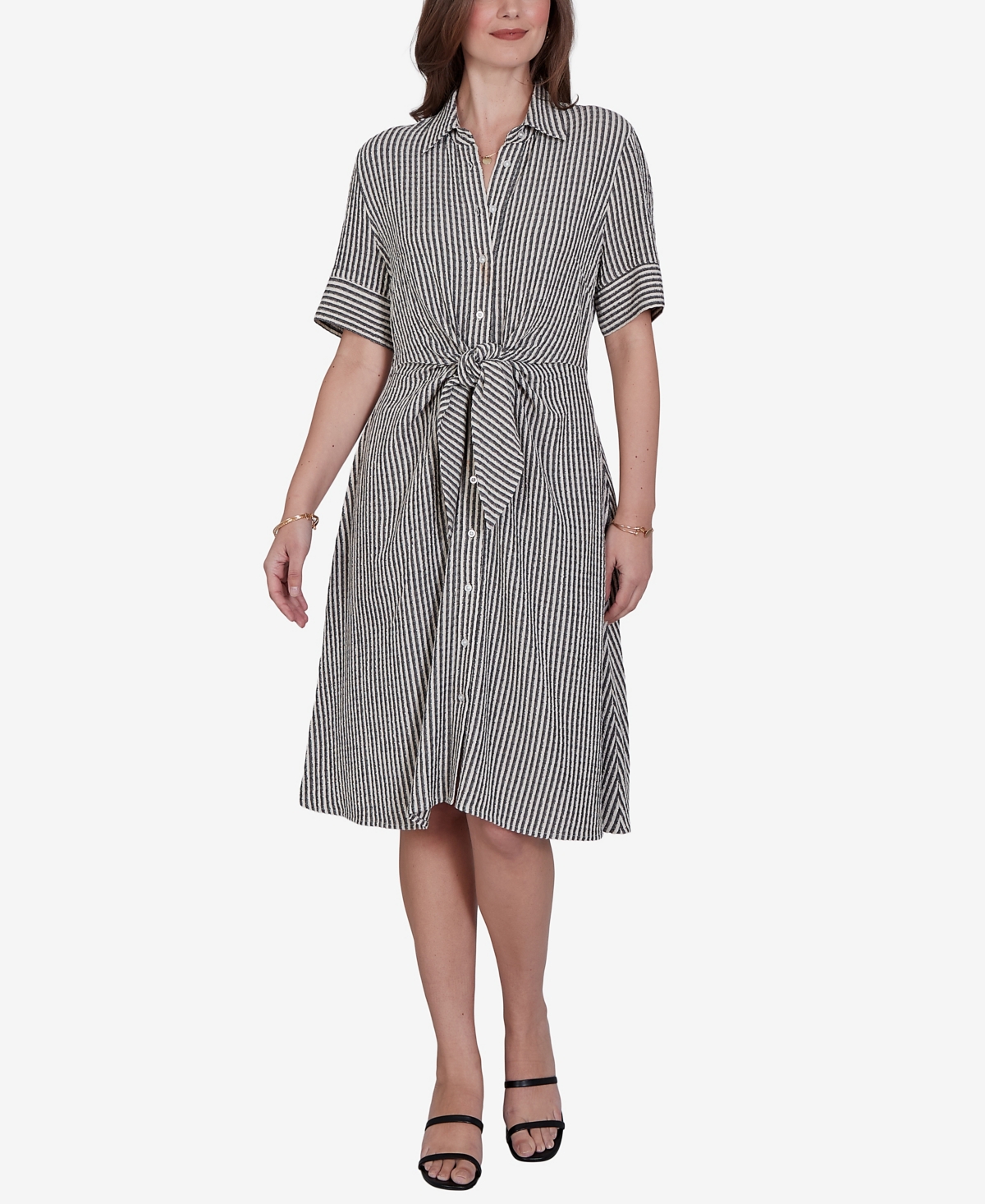 Click here for Ruby Rd. Petite Striped Gauze Tie Waist Shirt Dres... prices