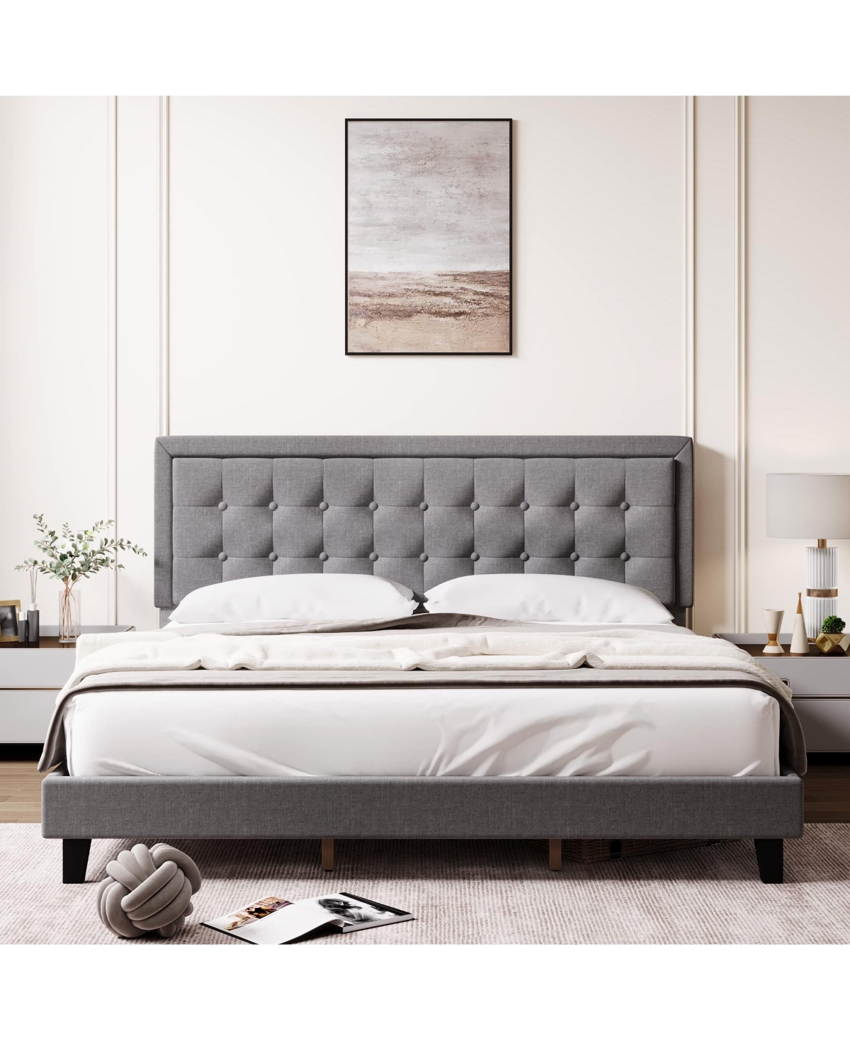 Click here for gaomon Platform Bed with Adjustable Linen Button T... prices