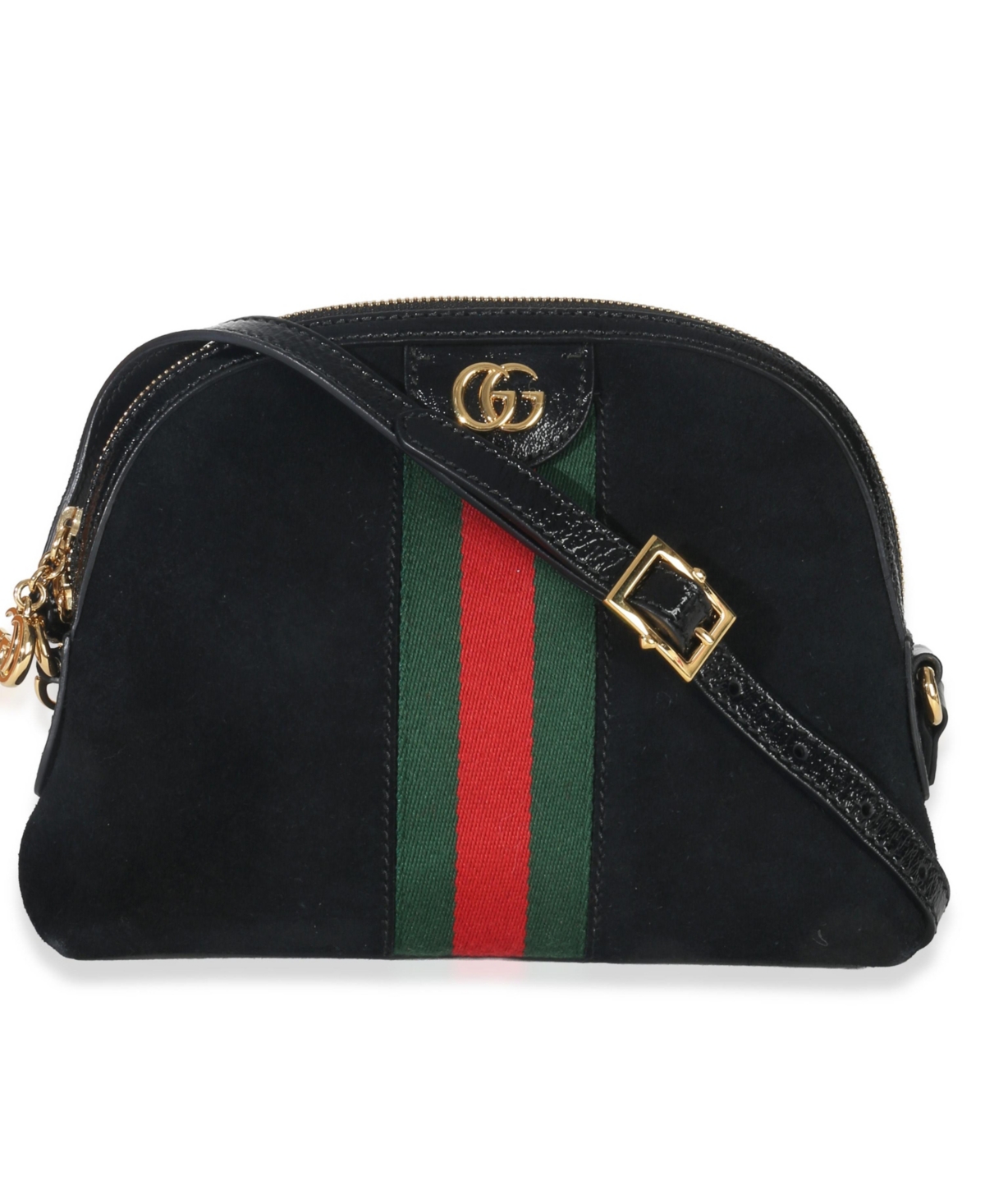 Click here for Pre-Owned Gucci Black Suede Patent Web Small Ophid... prices