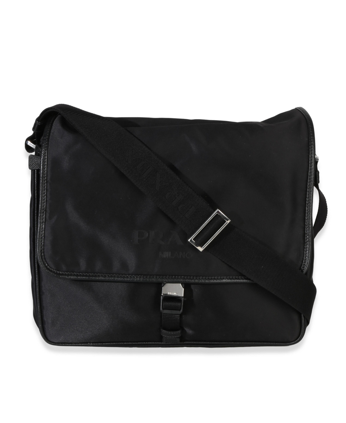 Click here for Pre-Owned Prada Black Nylon Saffiano Logo Buckle M... prices
