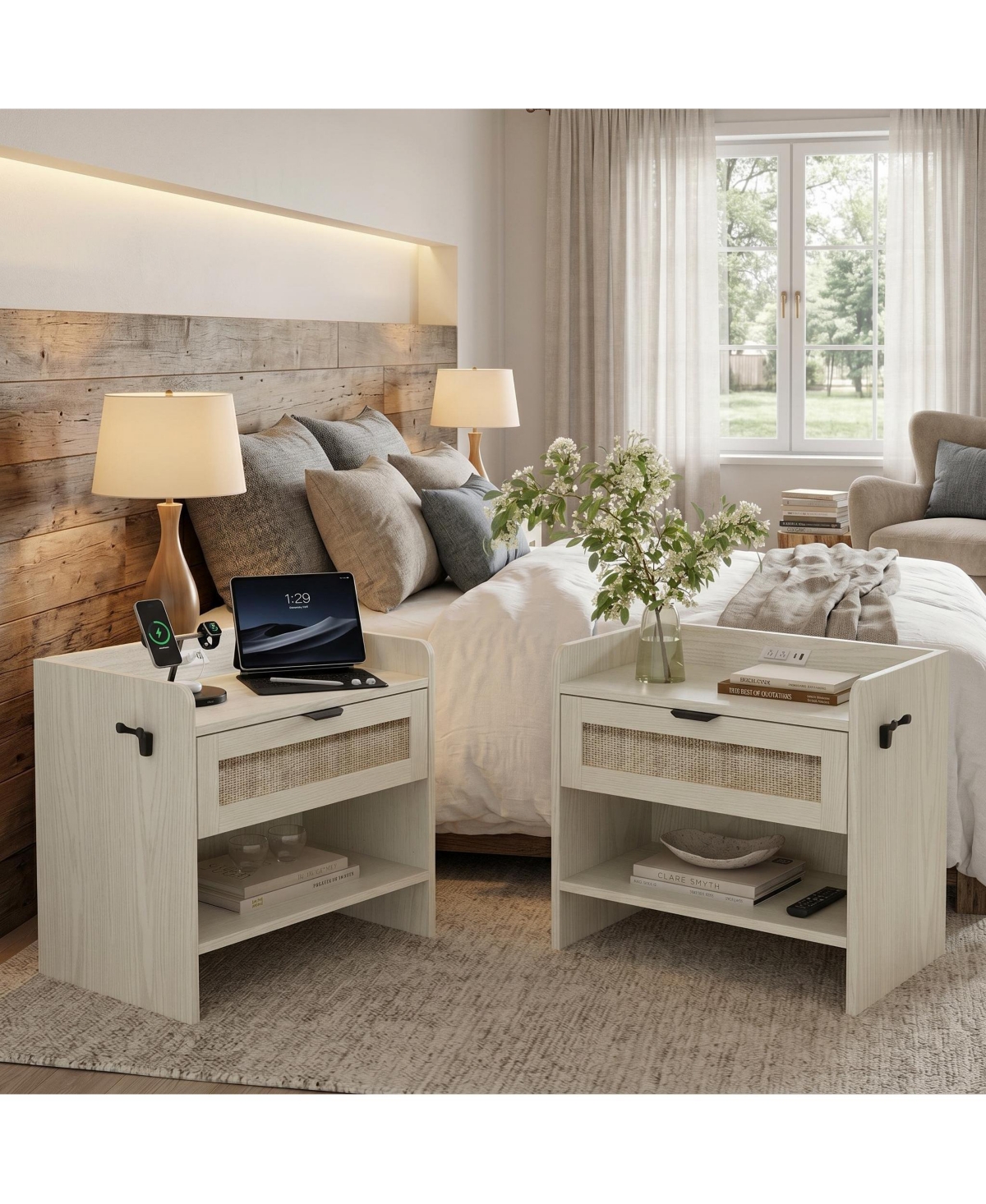 Click here for homfan Set of 2 Modern Boho Rattan Nightstands wit... prices