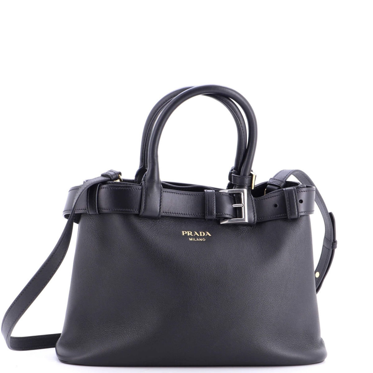 Click here for Pre-Owned Prada Medium Buckle Belted Tote Bag Leat... prices