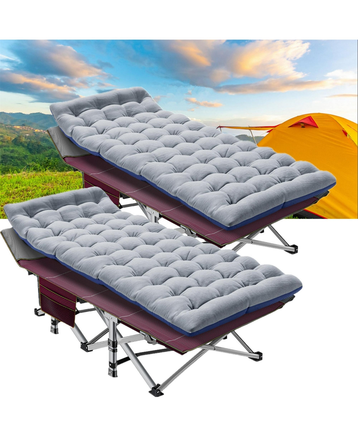 Click here for Aboron 2-Pack Folding Camping Cot with Mat: 75x28.... prices