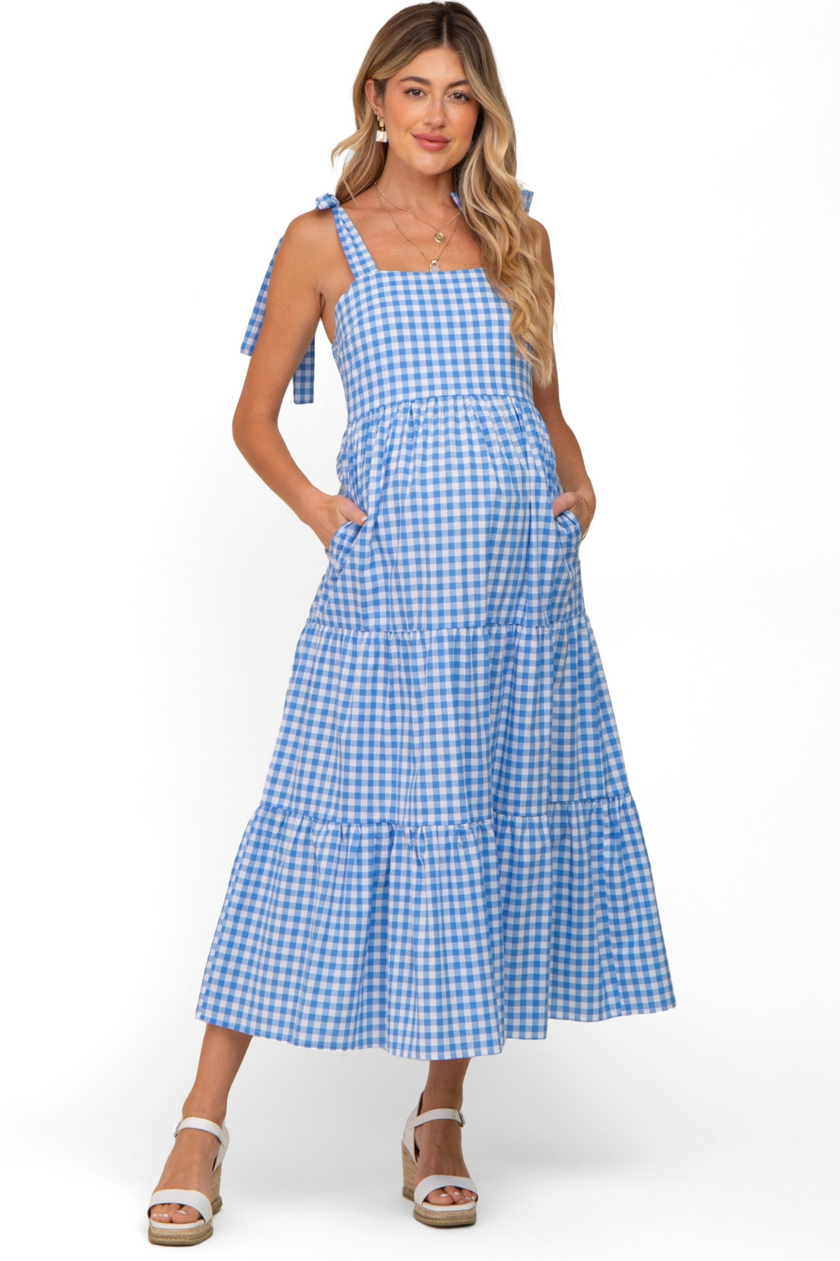 Click here for Pinkblush Maternity Blue Checkered Sleeveless Tier... prices