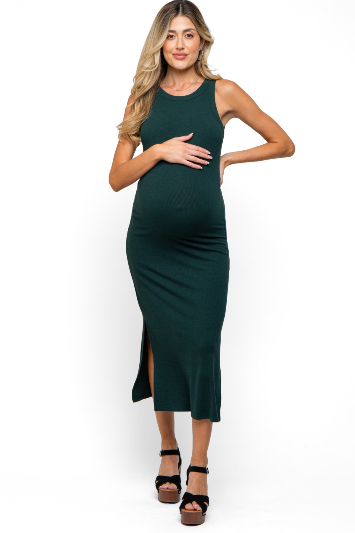 Click here for Pinkblush Maternity Taupe Ribbed Side Slit Tank Dr... prices