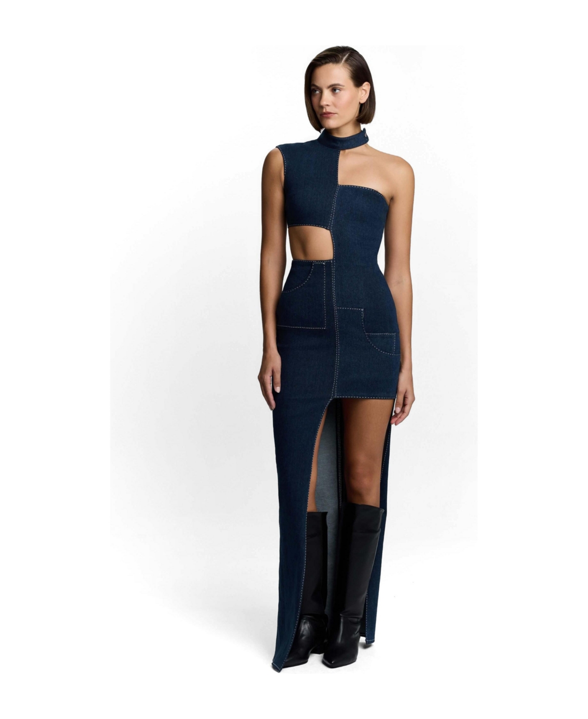Click here for Jendue Womens Ivy Denim Dress - Asymmetrical Cut-O... prices