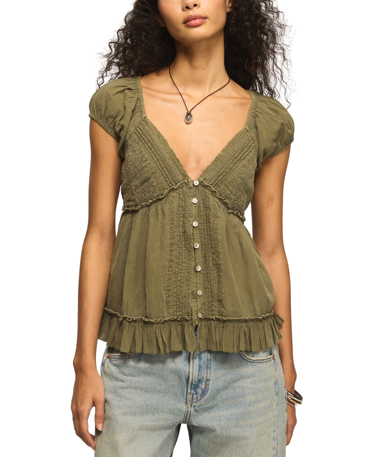 Click here for Lucky Brand Womens V-Neck Cotton Babydoll Top - Du... prices