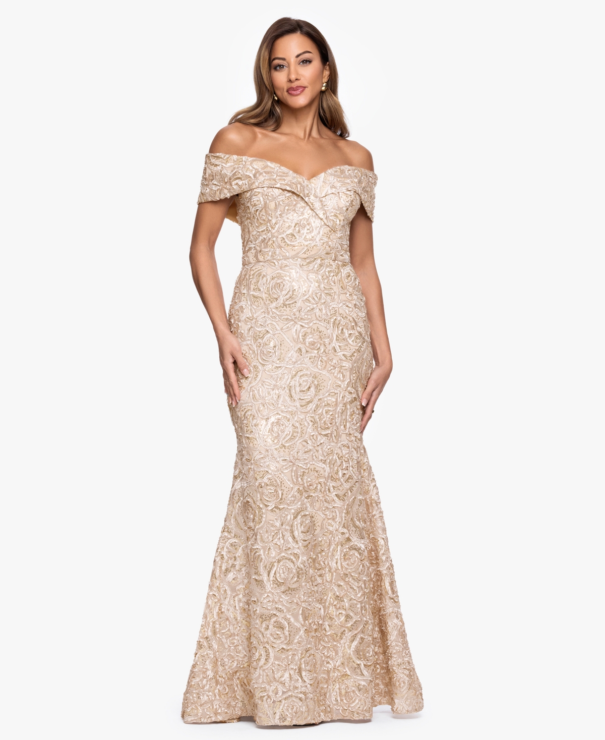 Click here for Xscape Petite Off-The-Shoulder Sheath Ball Gown -... prices