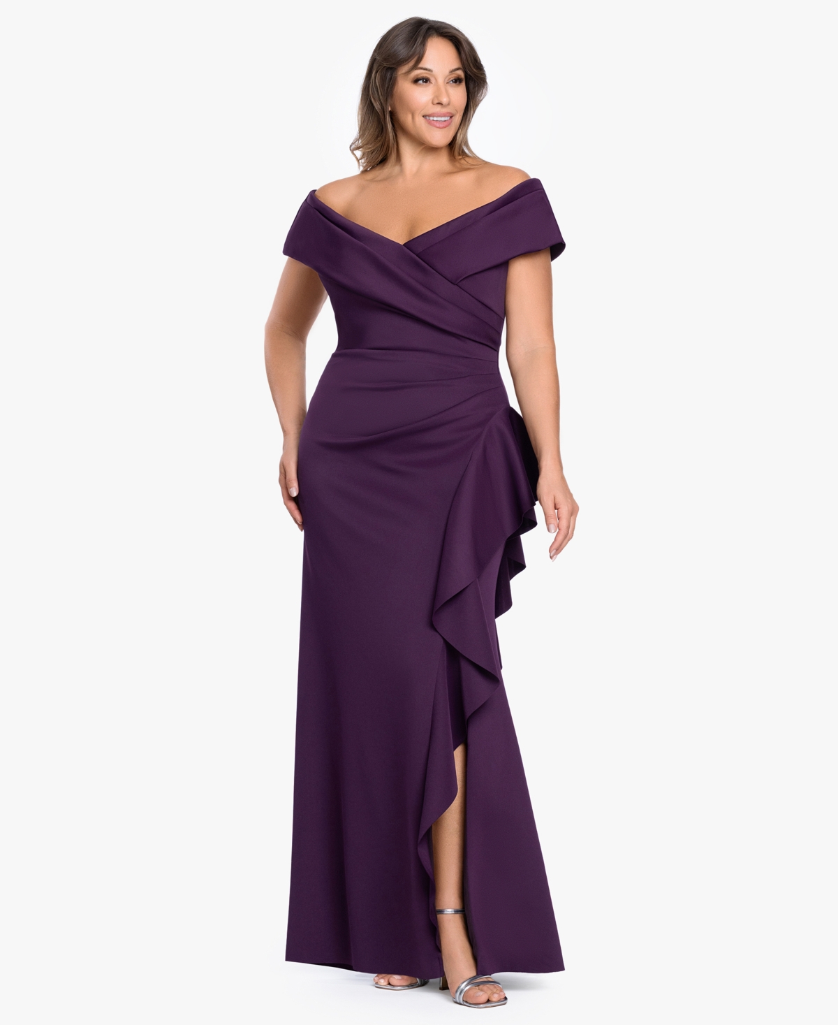 Click here for Xscape Plus Size Off-The-Shoulder Ruffle Sheath Go... prices
