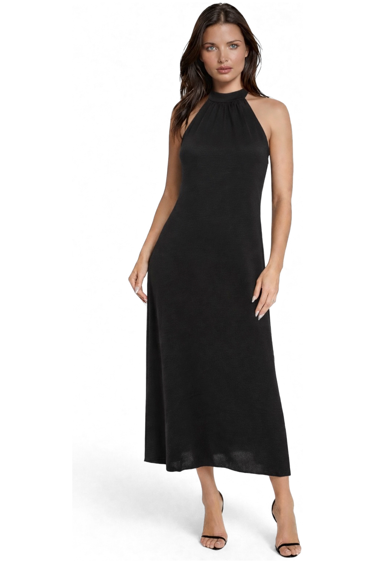 Click here for Bebe Womens Crushed Satin Mock Neck Maxi Dress - B... prices
