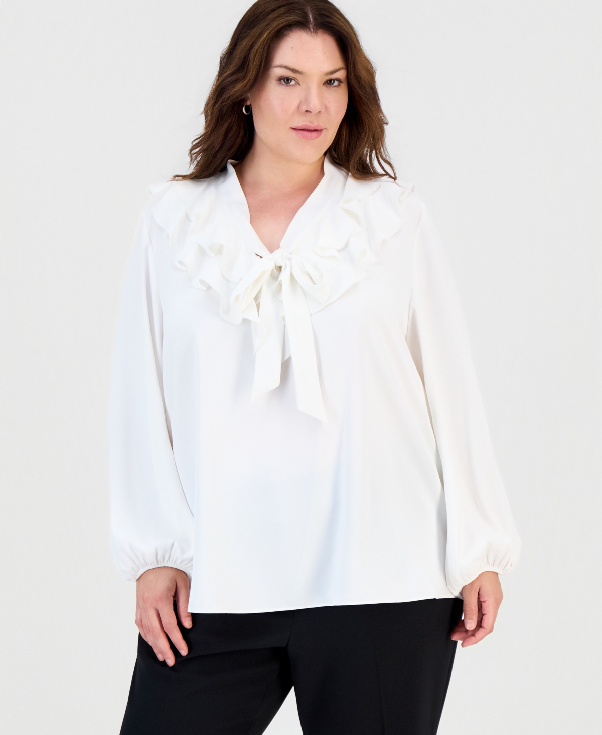 Click here for Kasper Plus Size Long-Sleeve Split-Neckline Ruffle... prices