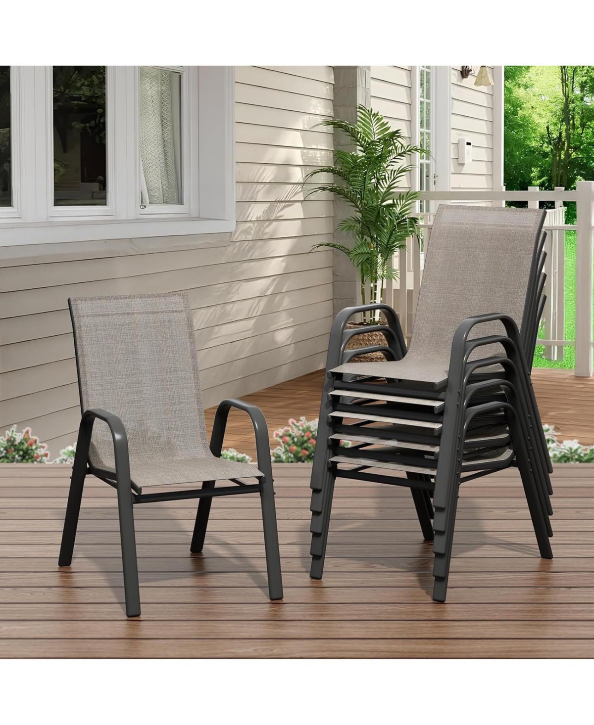Click here for Xo Set of 6 Outdoor Stackable Patio Chairs with Hi... prices