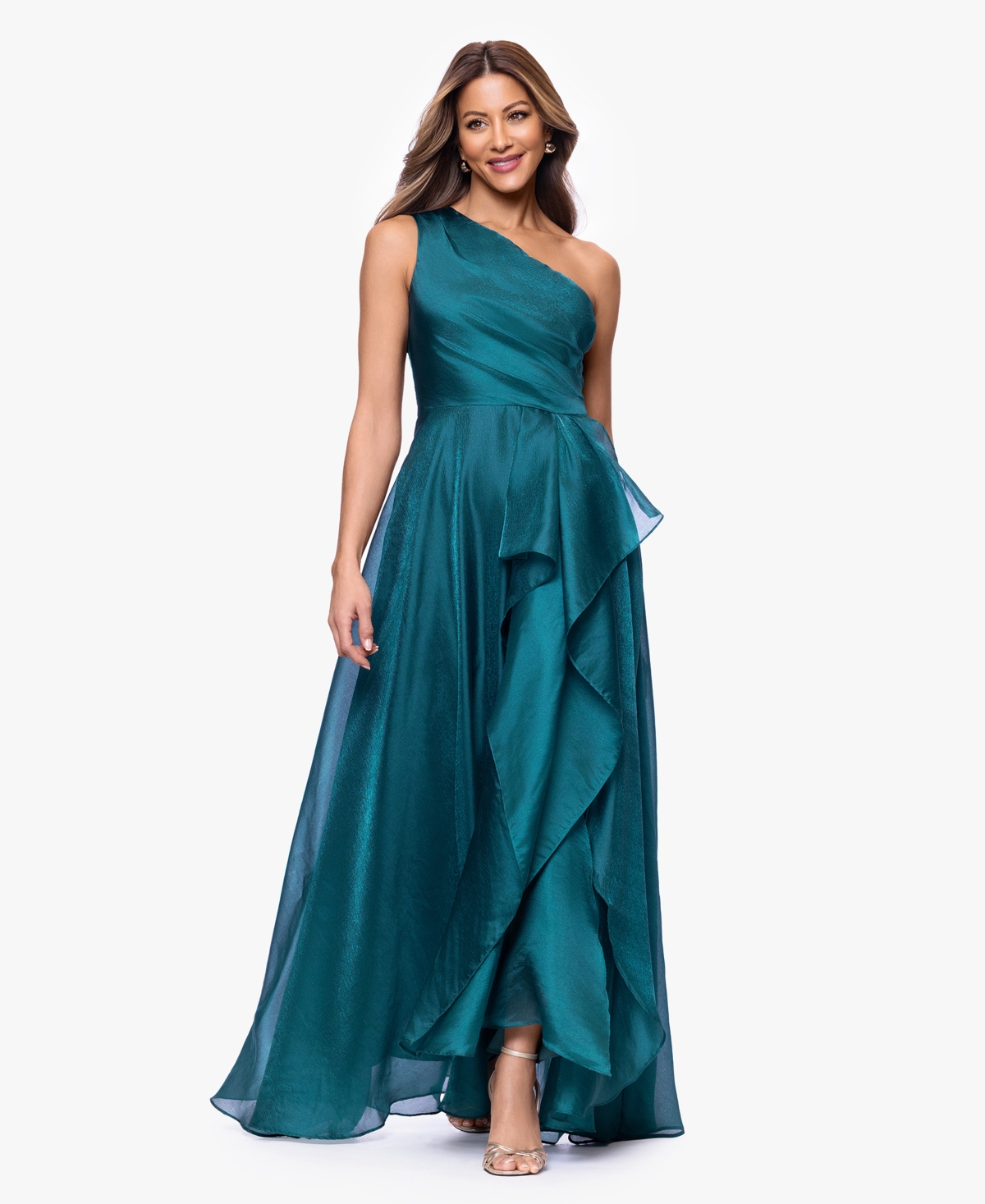 Click here for Xscape Womens Metallic Draped One-Shoulder Gown -... prices