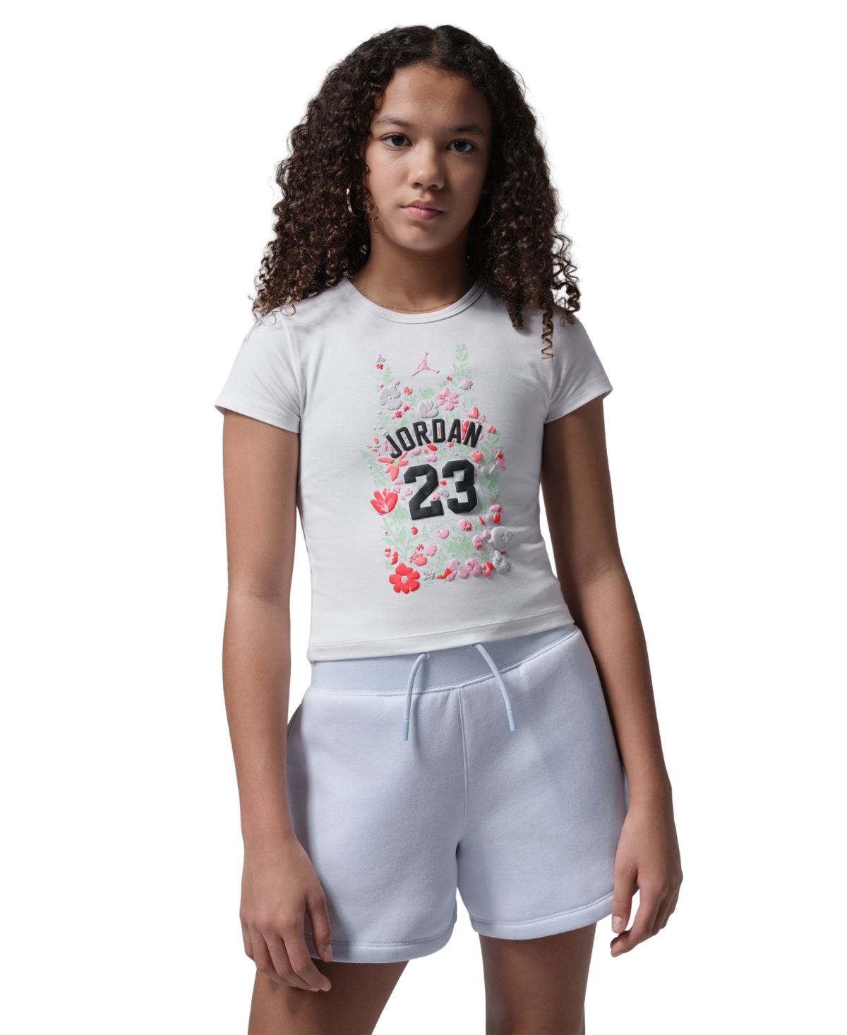 Click here for Jordan Girls 7-16 Floral Basketball Graphic T-Shir... prices