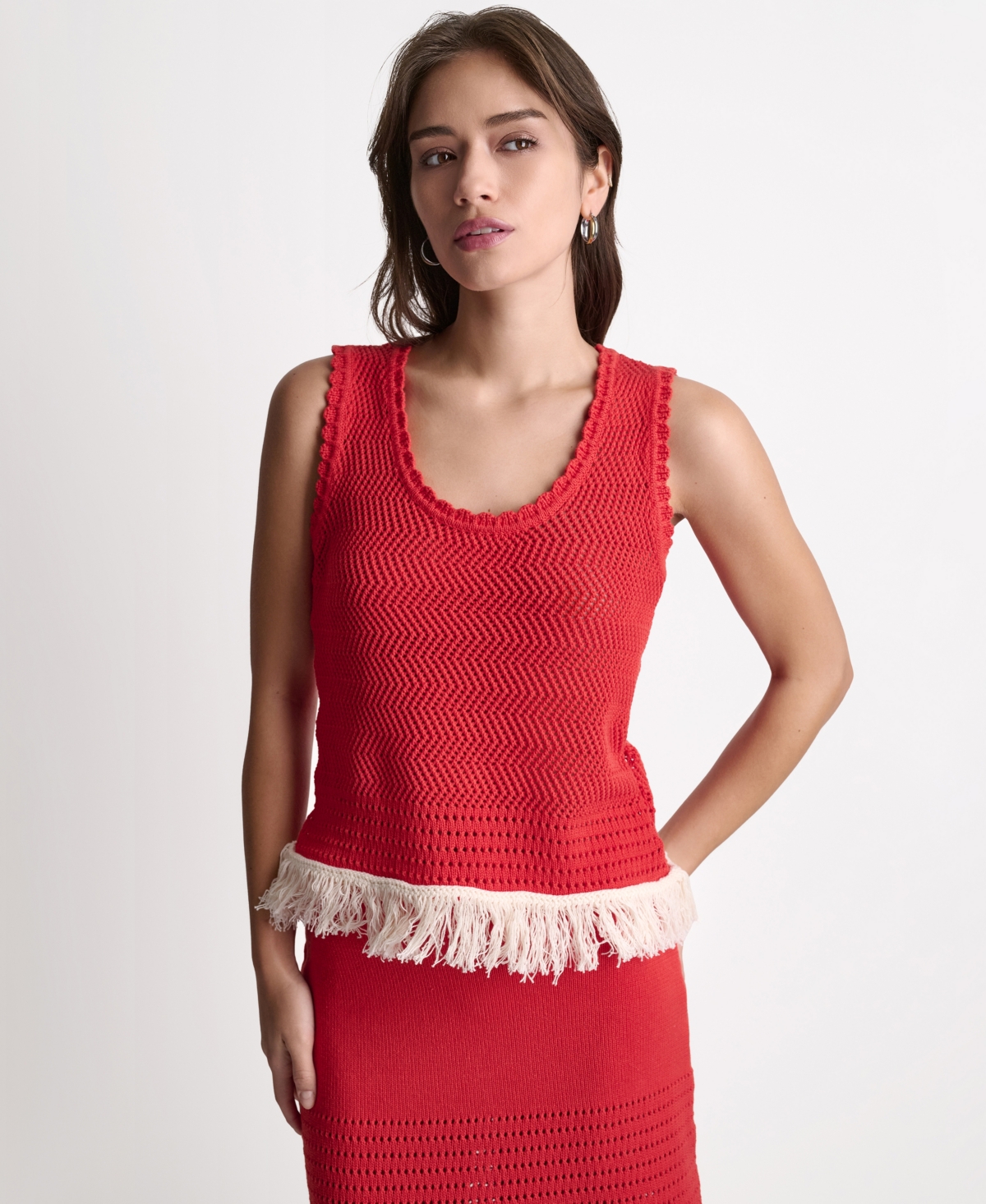 Click here for Bcbg Womens Fringe Pointelle Scoop Neck Tank Top -... prices