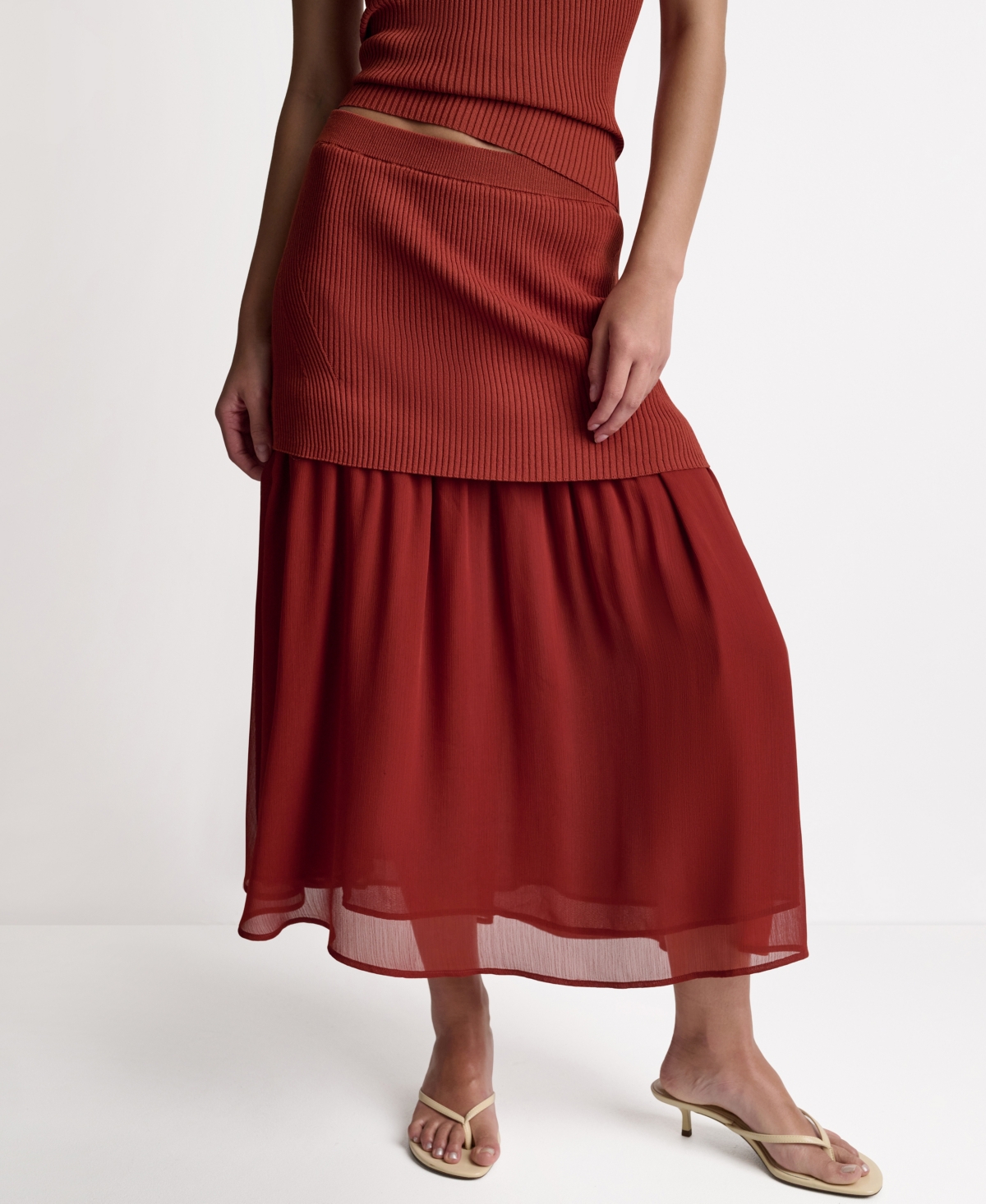 Click here for Bcbg Womens Mix Media Circular Midi Skirt - Mesa prices