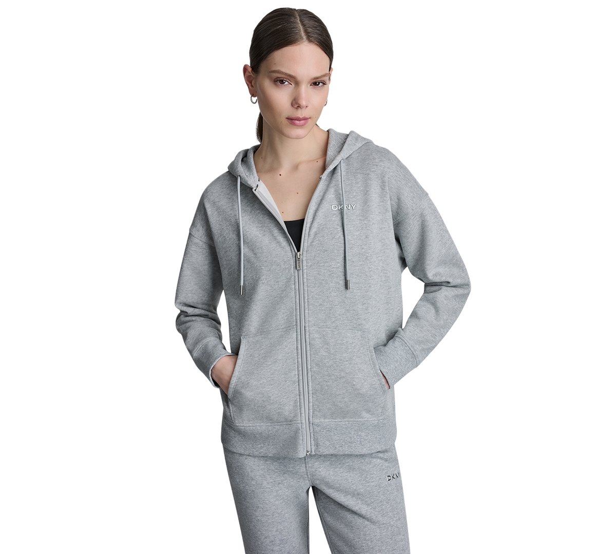 Click here for Dkny Sport Womens Metallic Bubble Logo Full-Zip Ho... prices