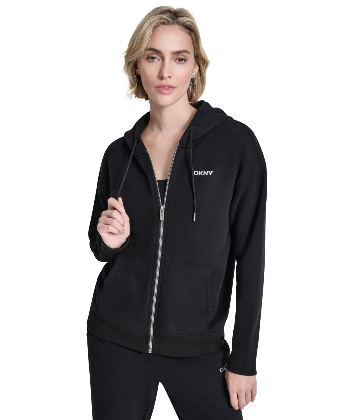 Click here for Dkny Sport Womens Metallic Bubble Logo Full-Zip Ho... prices