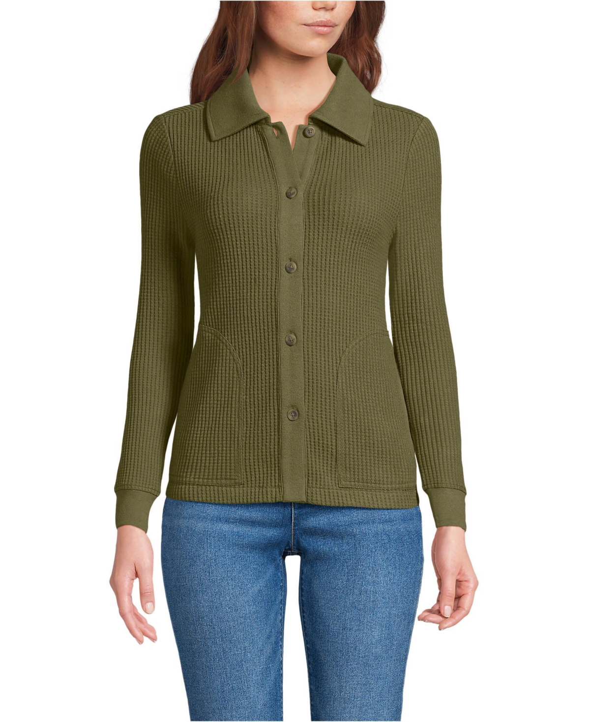Click here for Lands End Womens Petite Long Sleeve Waffle Collare... prices