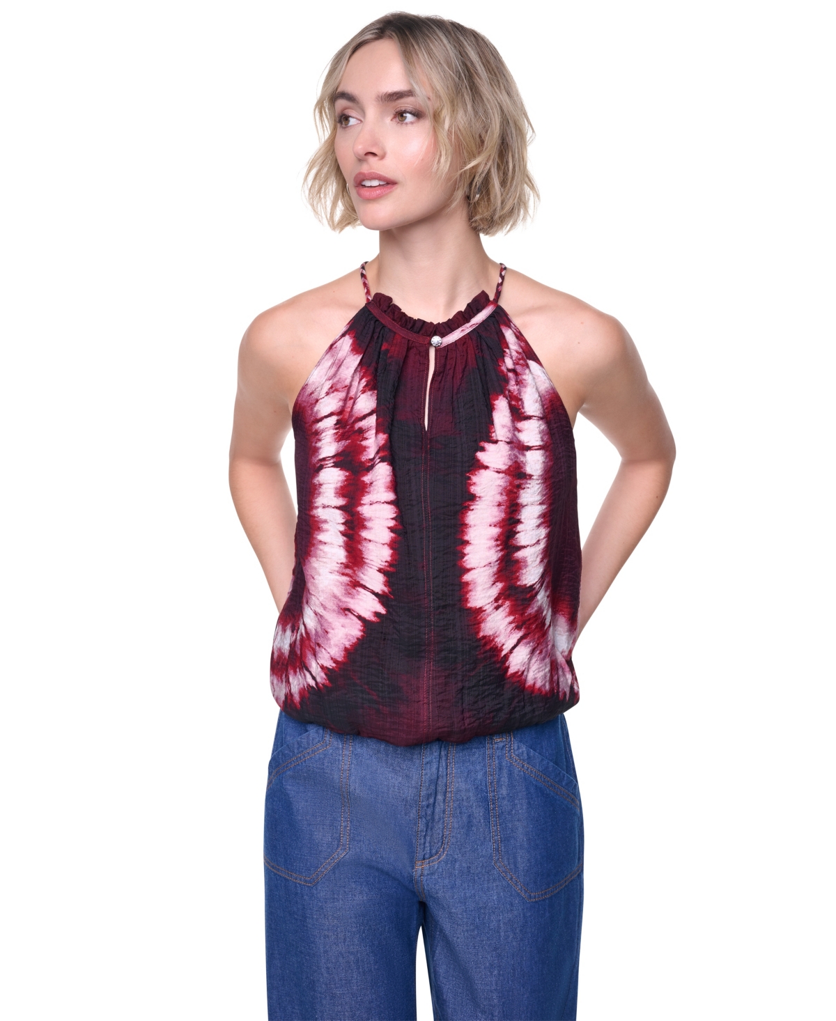 Click here for Dkny Womens Printed Halter Neck Button Placket Top... prices