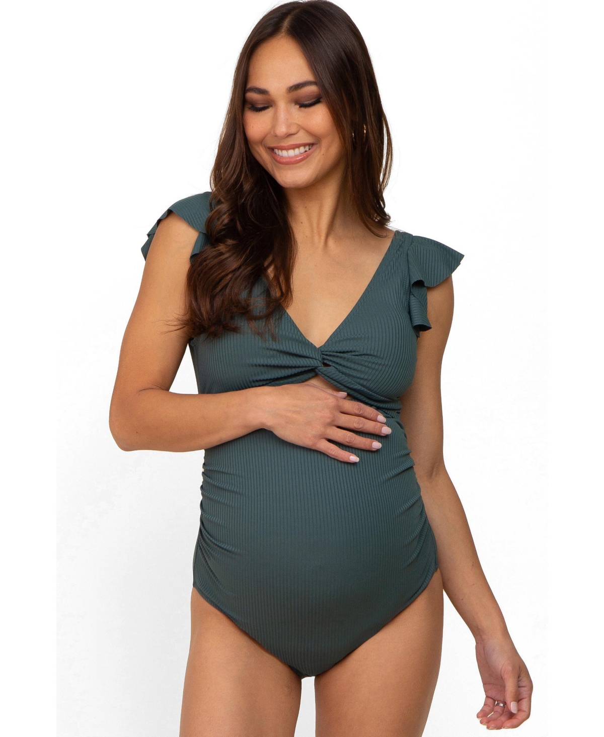 Click here for Pinkblush Maternity Green Ribbed Cutout Flutter On... prices