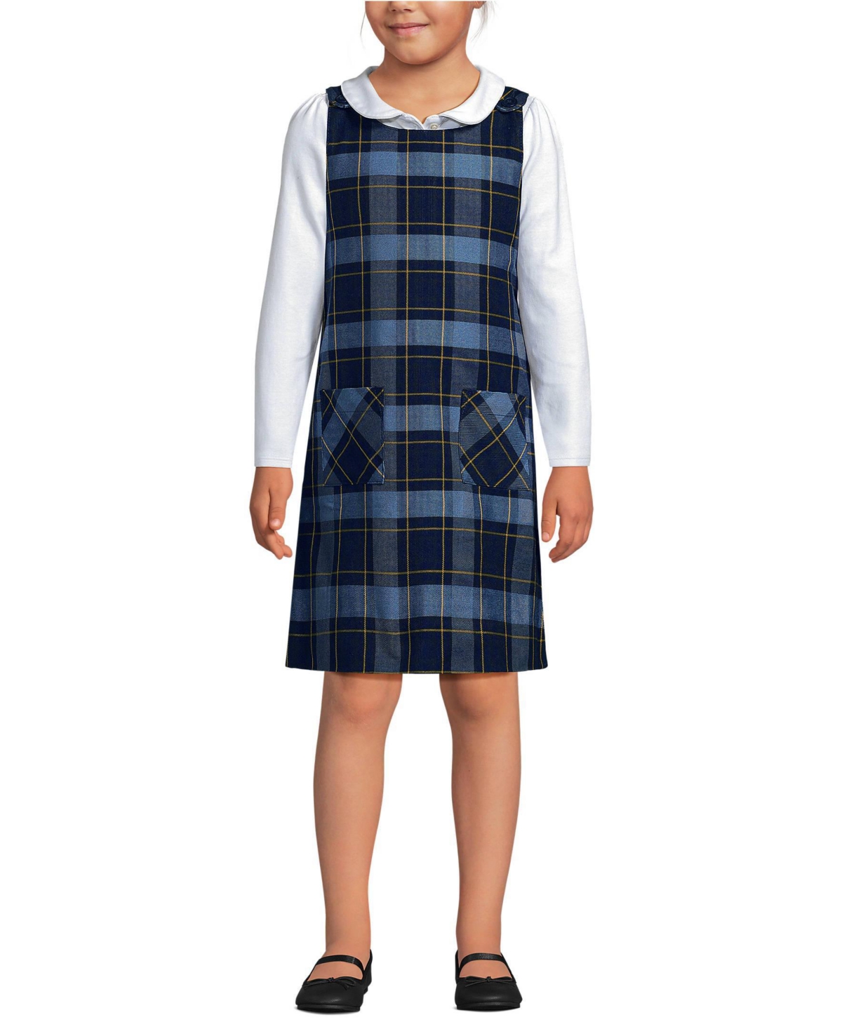Click here for Lands End Big Girls Plaid Button Shoulder Patch Po... prices