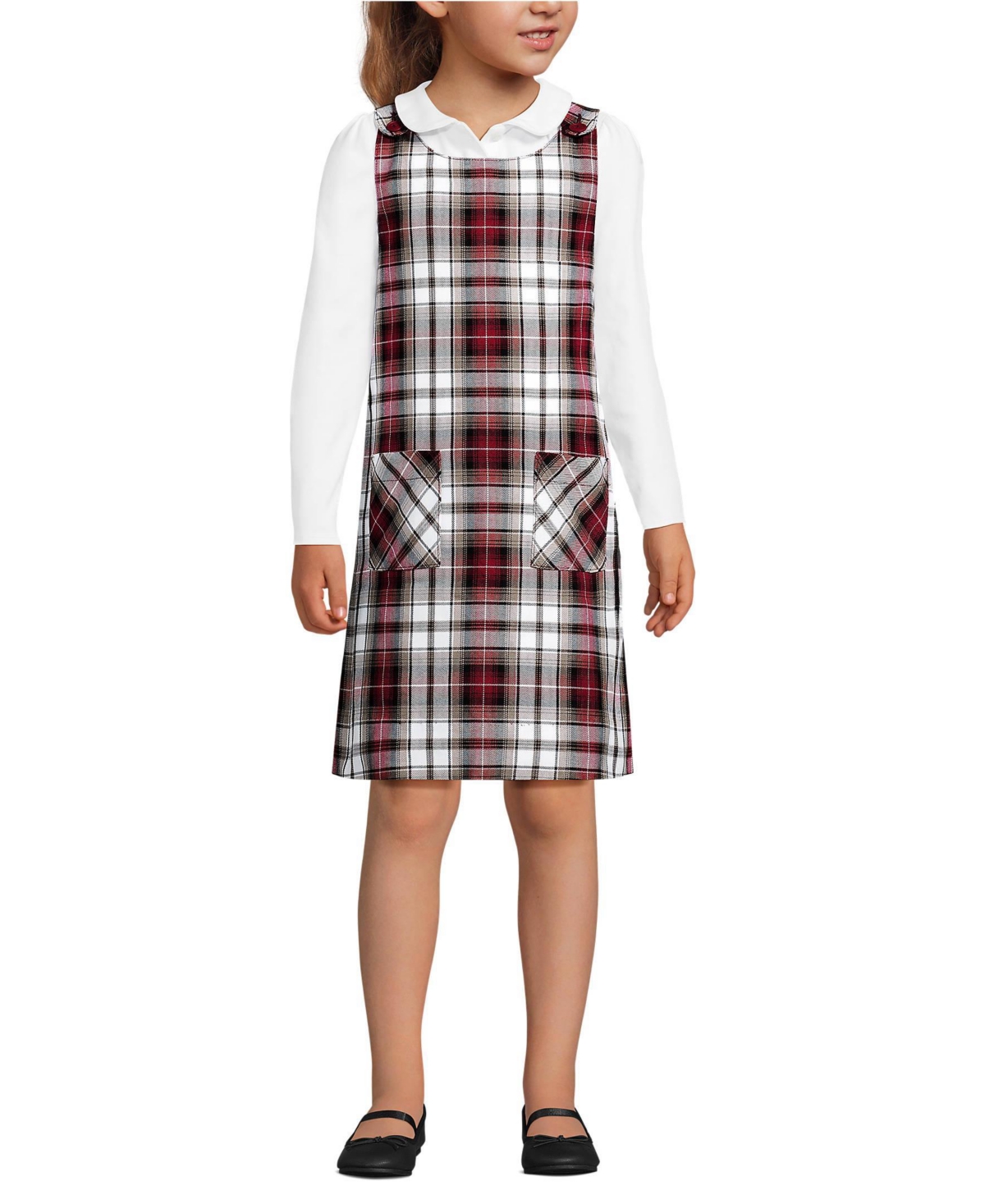 Click here for Lands End Big Girls Plaid Button Shoulder Patch Po... prices