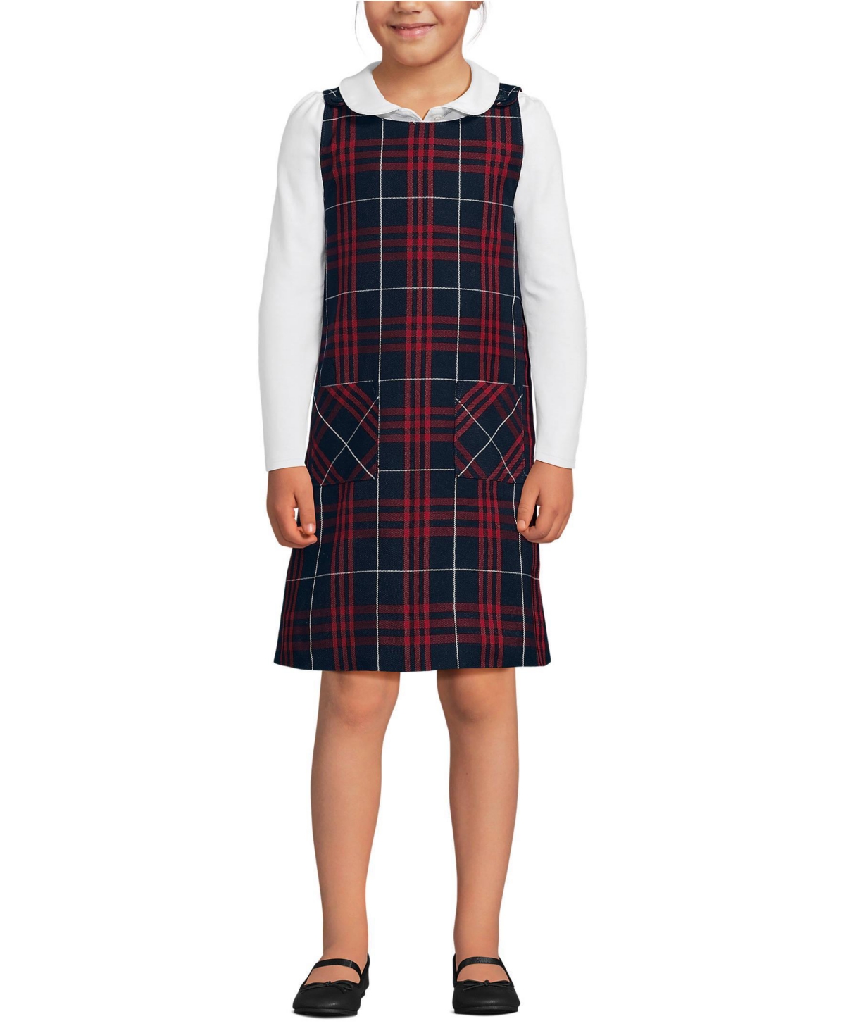 Click here for Lands End Big Girls Plaid Button Shoulder Patch Po... prices