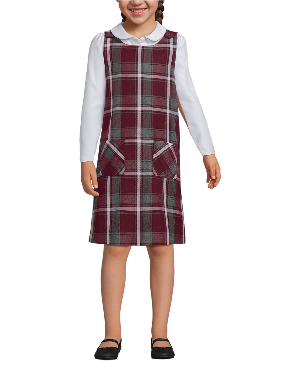 Click here for Lands End Big Girls Plaid Button Shoulder Patch Po... prices