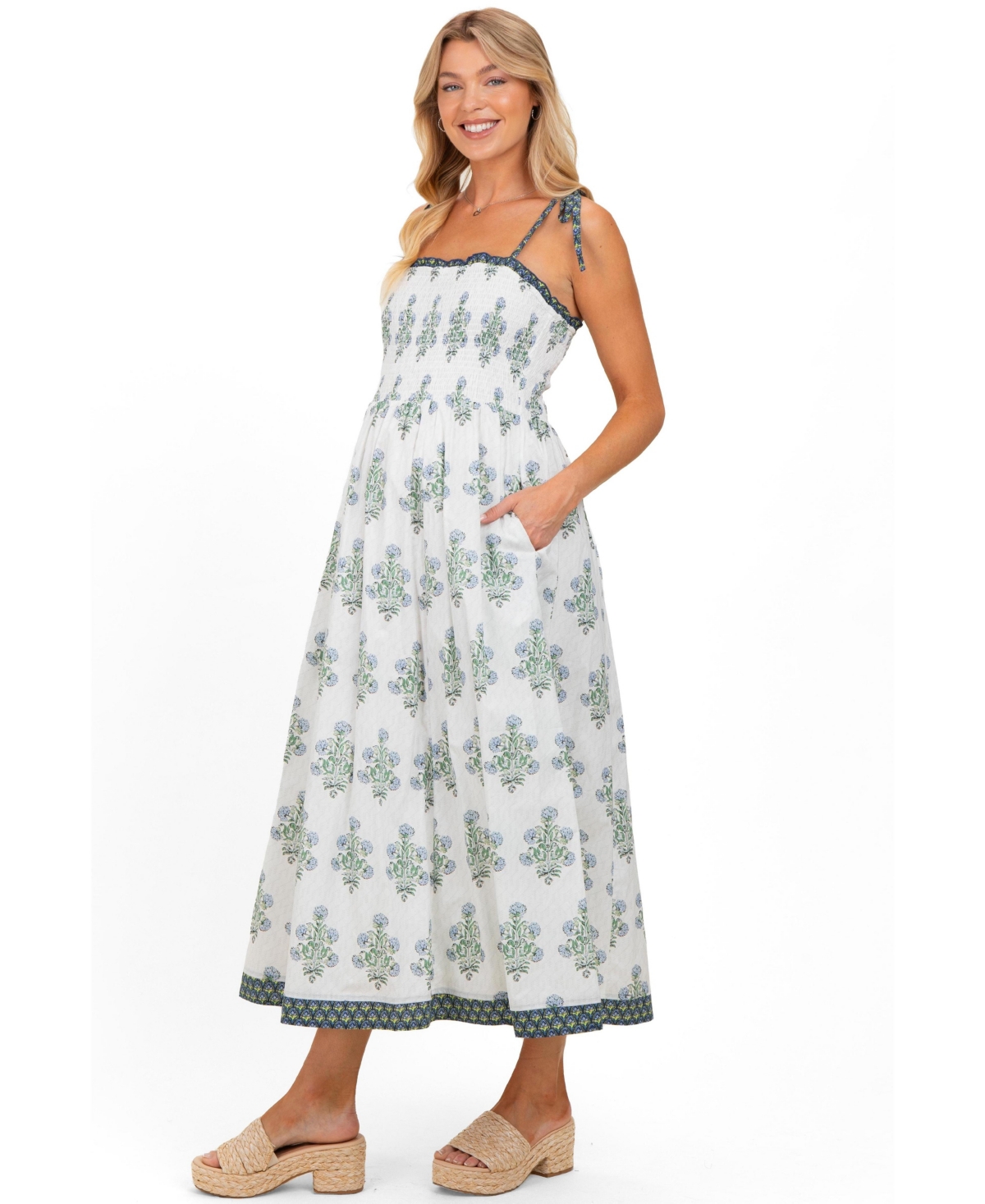 Click here for Pinkblush Maternity Off White Floral Smocked Shoul... prices