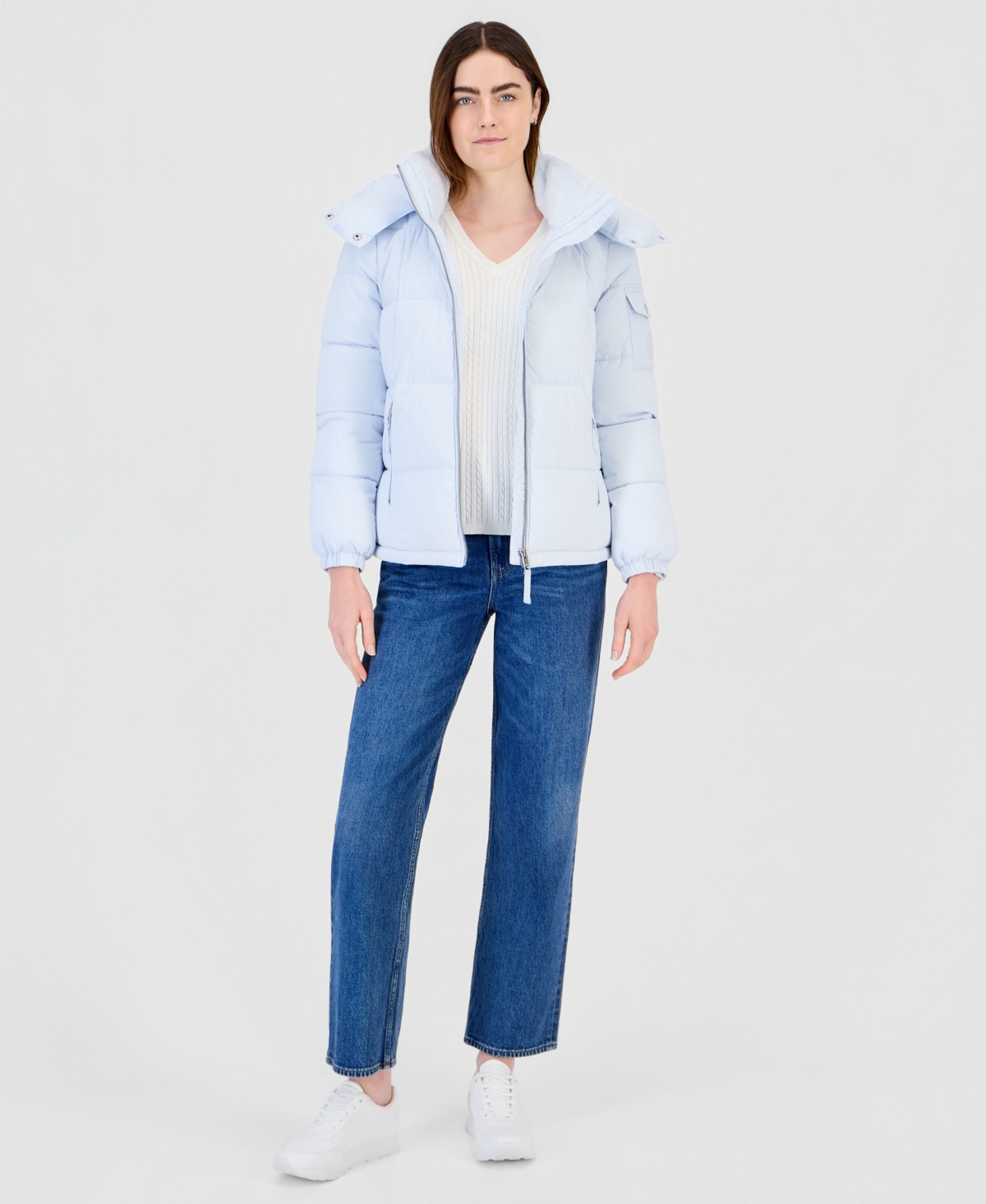Click here for Calvin Klein Womens Hooded Short Faux Fur Collar P... prices