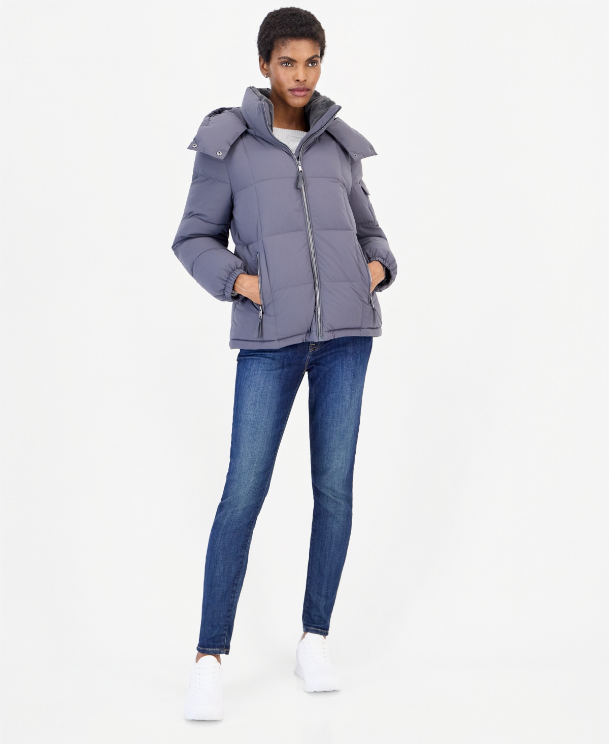 Click here for Calvin Klein Womens Hooded Short Faux Fur Collar P... prices