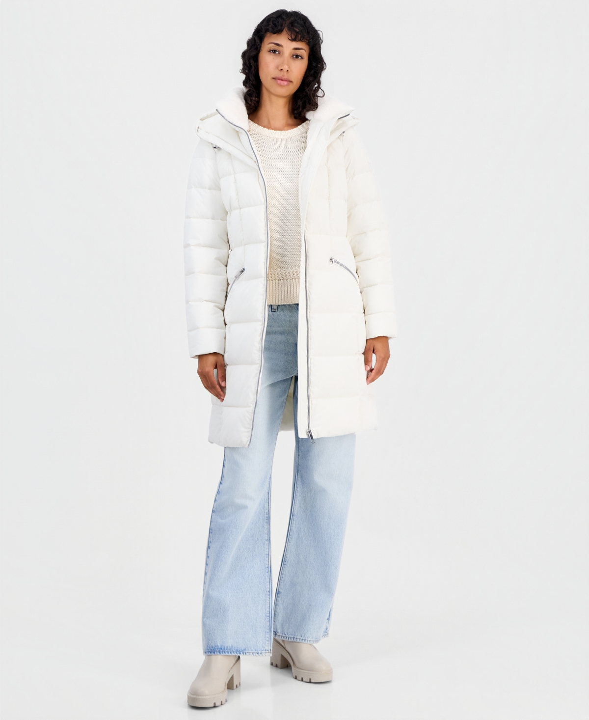 Click here for Calvin Klein Womens Hooded Puffer Coat - Tofu prices