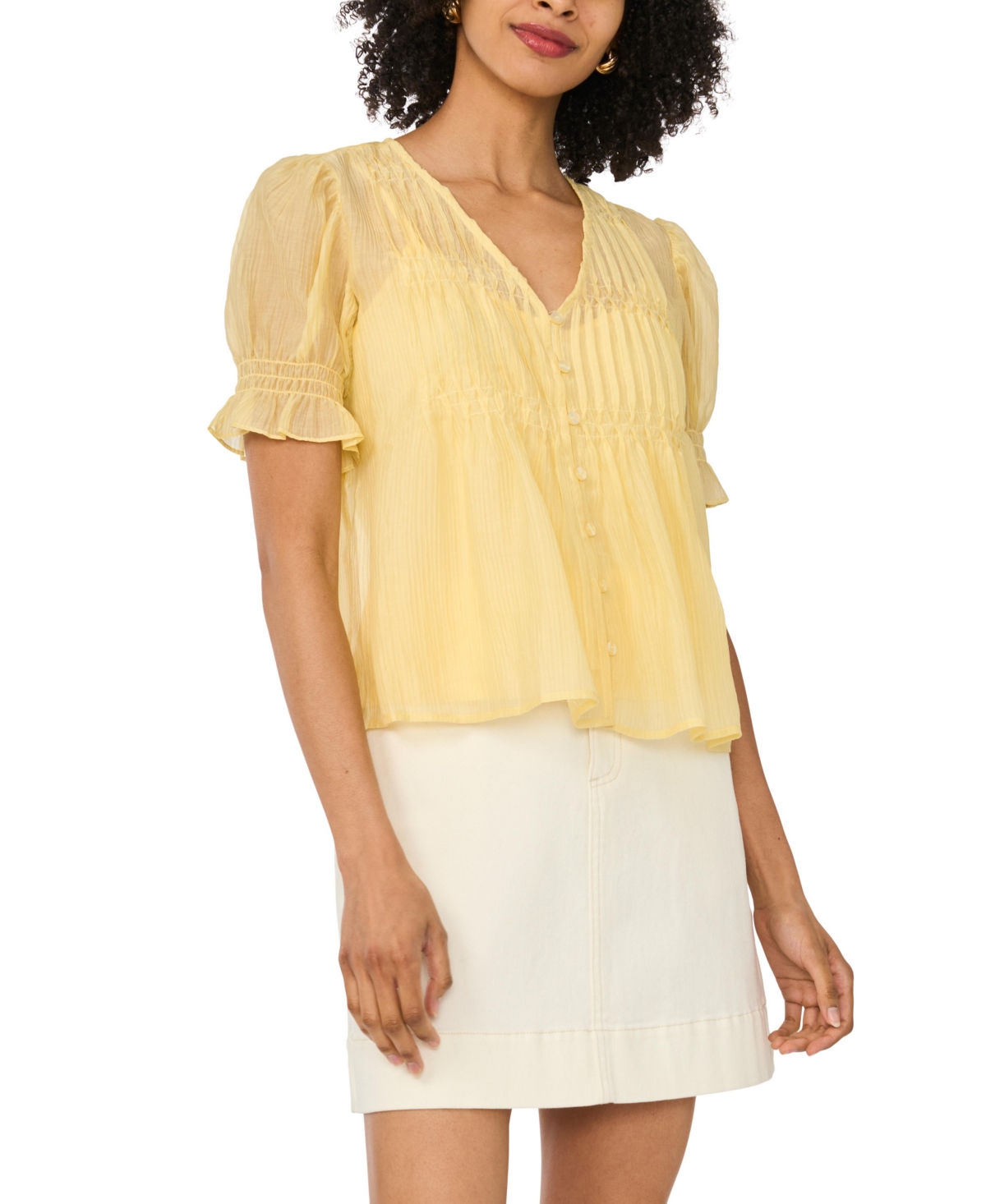 Click here for Vince Camuto Womens Pintuck Short-Sleeve Top - Wil... prices