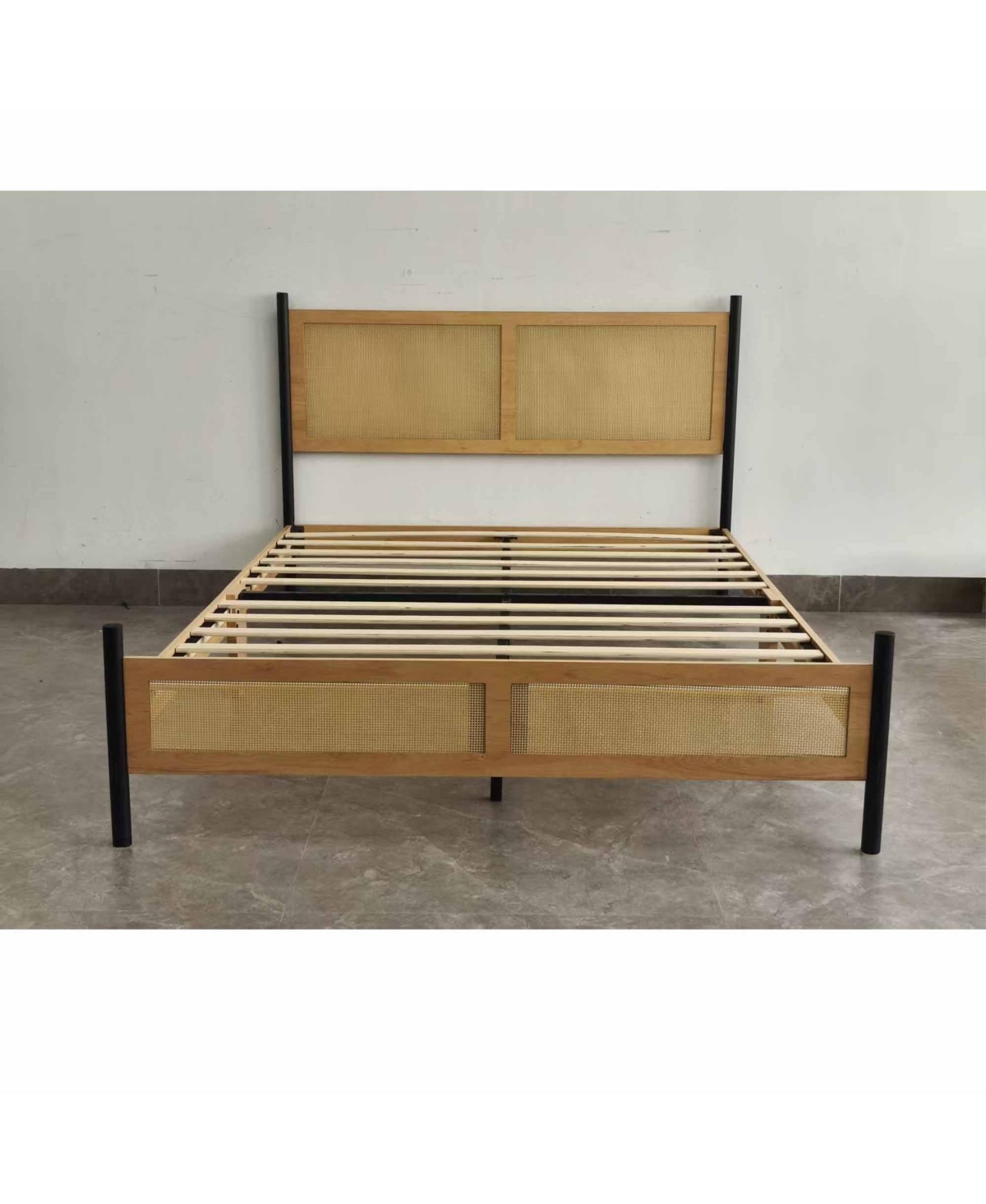 Click here for Homfan Bed Frame with Rattan Headboard  Sturdy Woo... prices