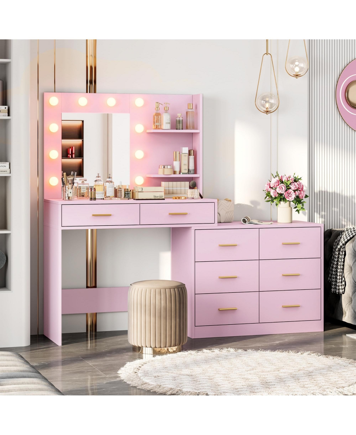 Click here for homfan 61 Make Up Vanity Desk with Mirror and Ligh... prices