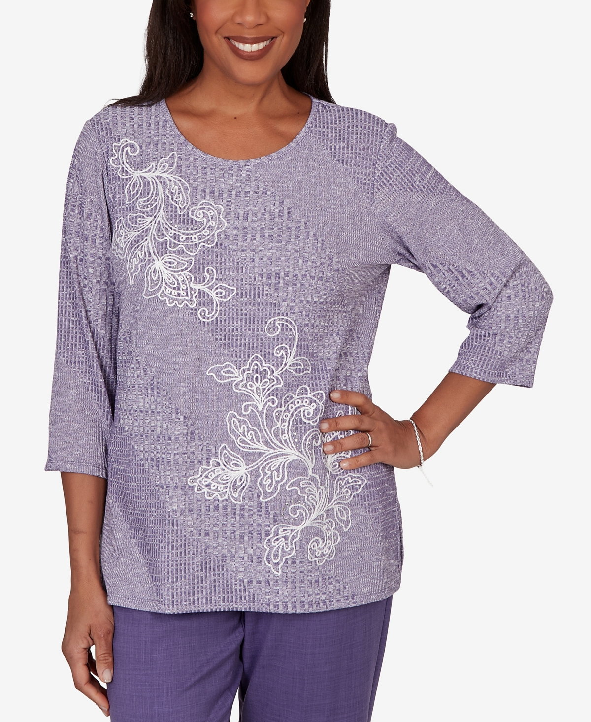Click here for Alfred Dunner Petite Grand Bazaar Embroidered Diag... prices