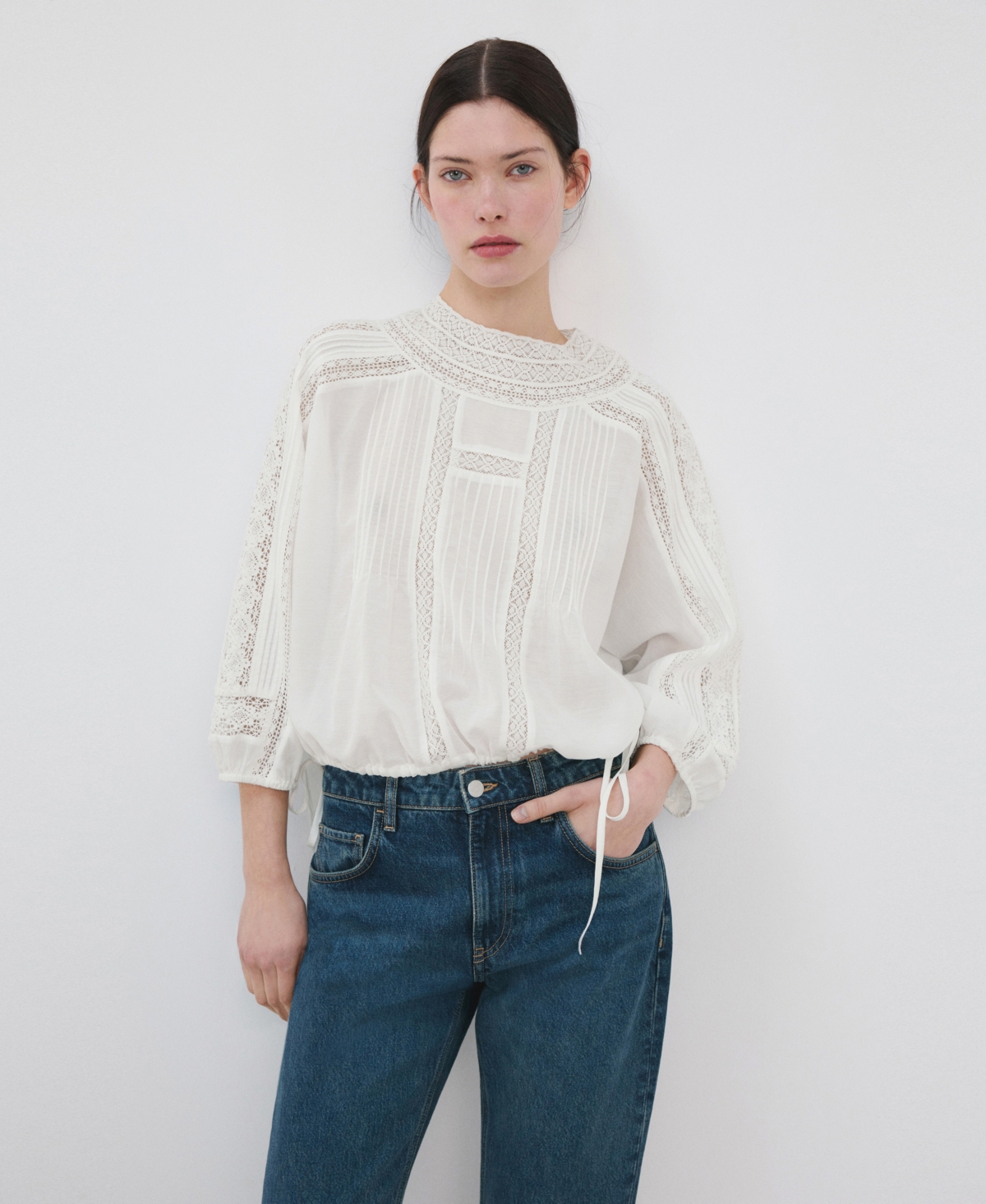 Click here for Mango Womens Lace Accents Embroidered Blouse - Off... prices