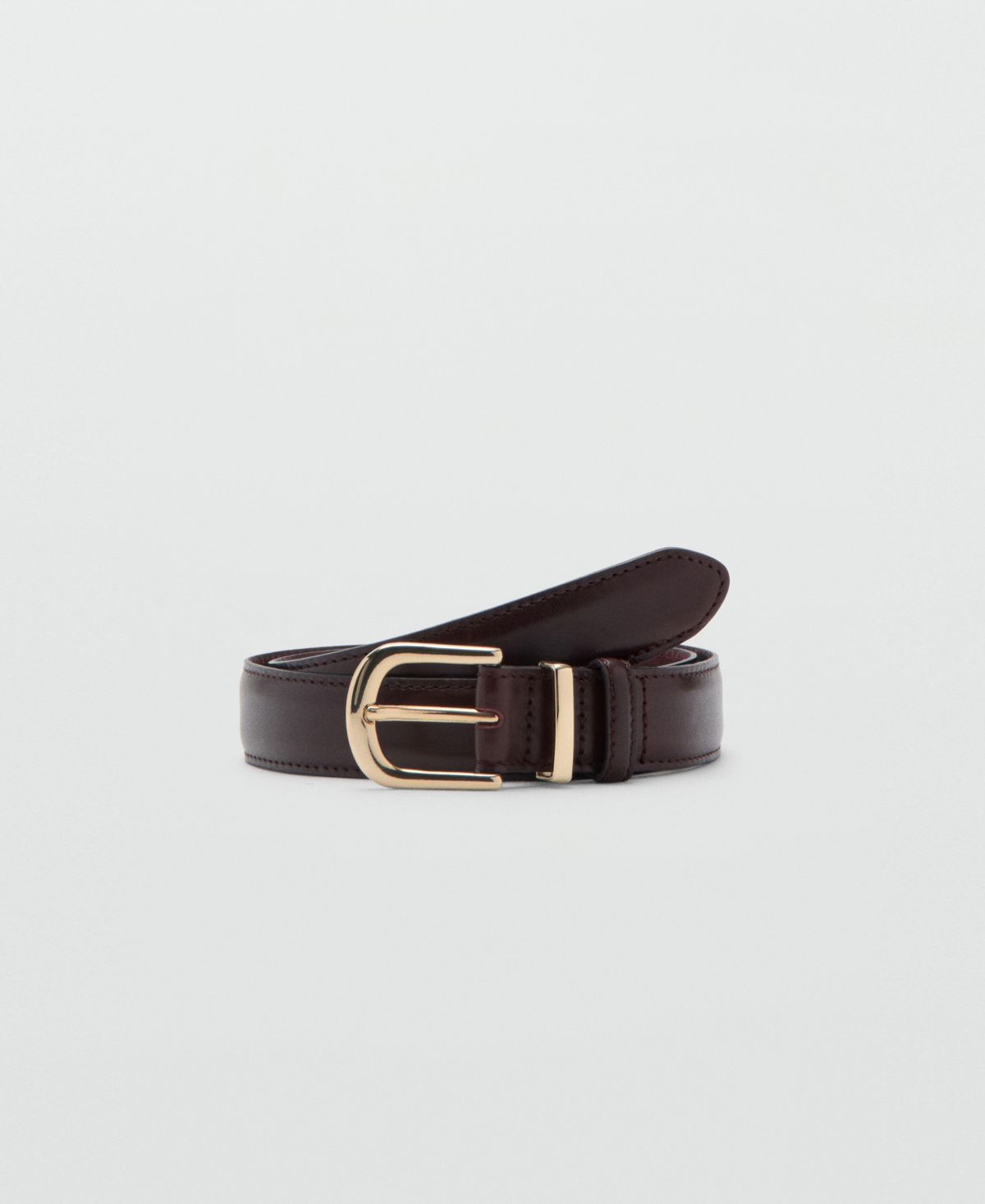 Click here for Mango Womens Buckle Leather Belt - Burgundy prices