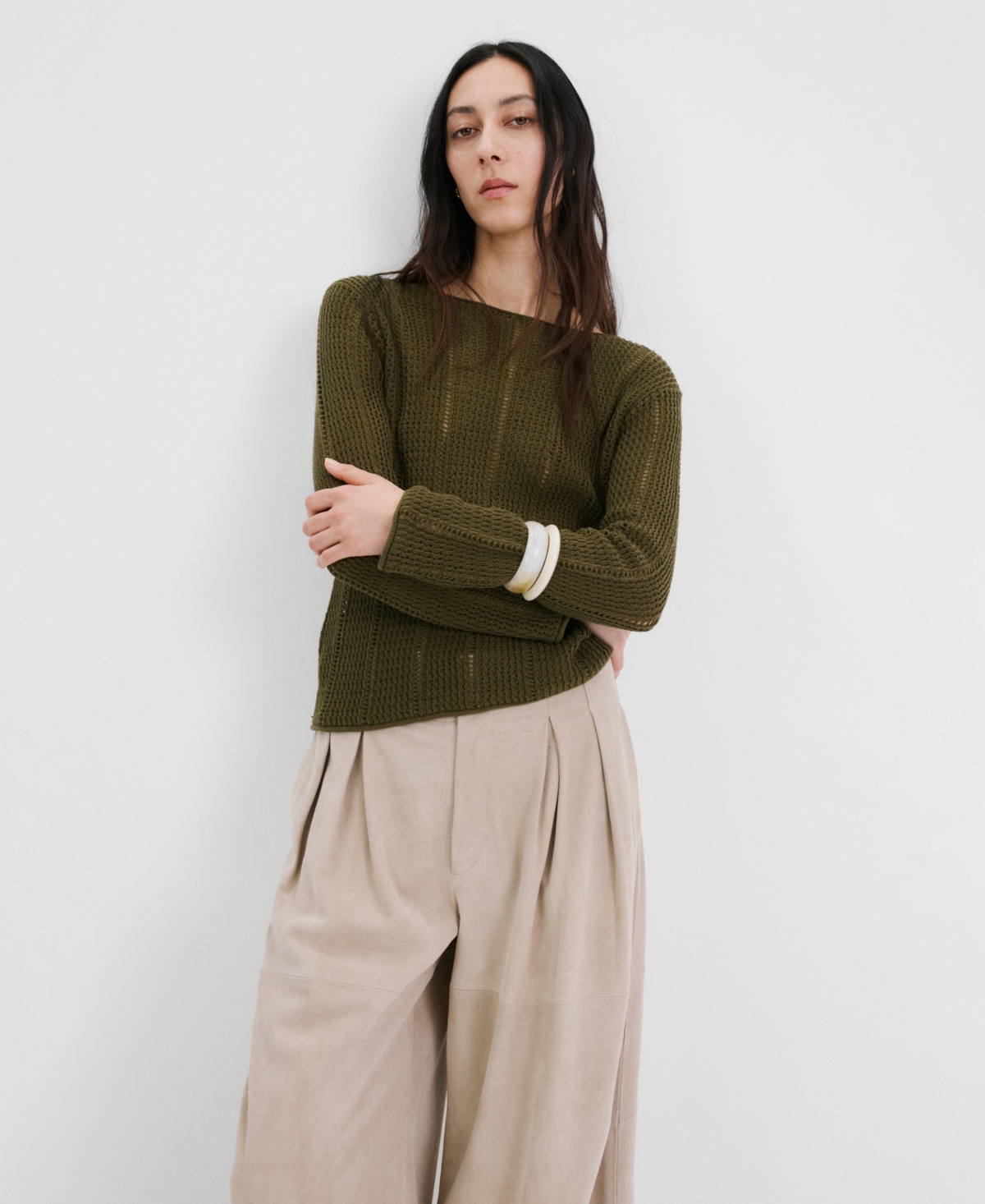 Click here for Mango Womens Knitted Ribbed Sweater - Khaki prices