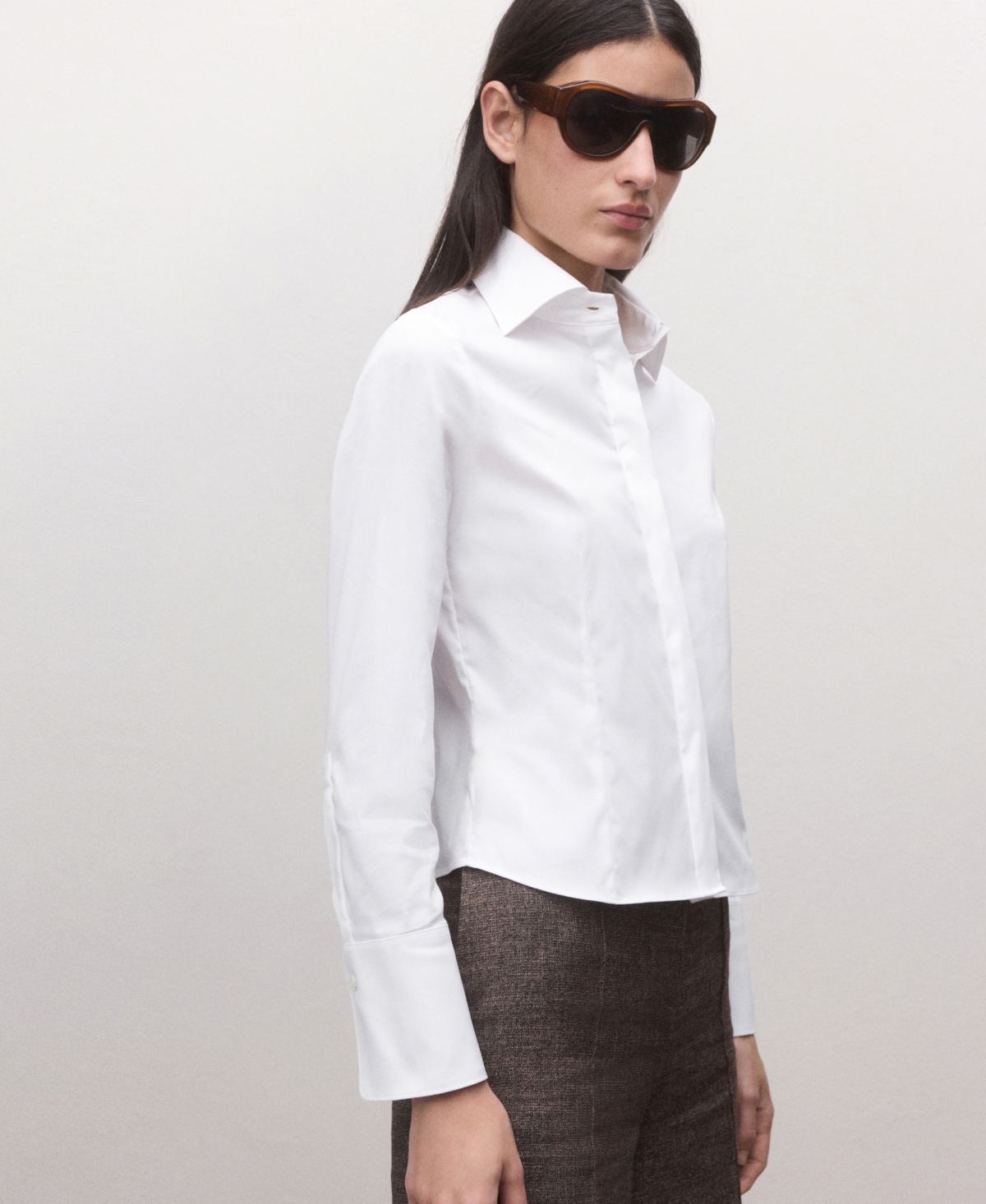 Click here for Mango Womens Concealed Closure Fitted Shirt - Whit... prices