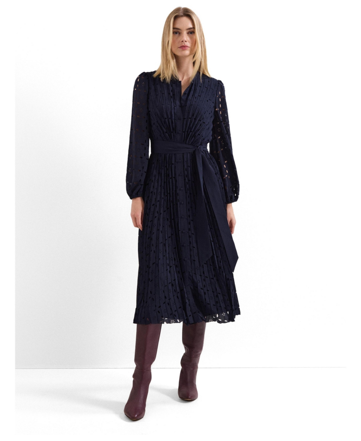 Click here for Phase Eight Womens Marina Pleated Midi Dress - Nav... prices