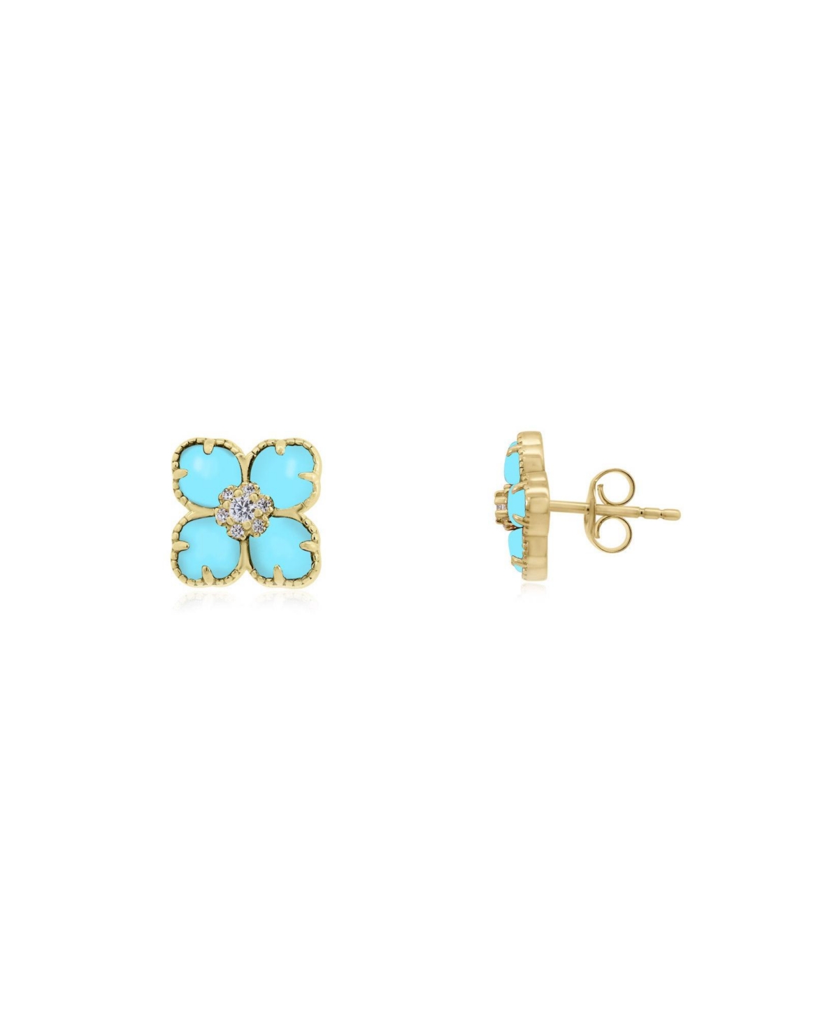 Click here for The Lovery Turquoise Cz Flower Stud Earrings 14K G... prices