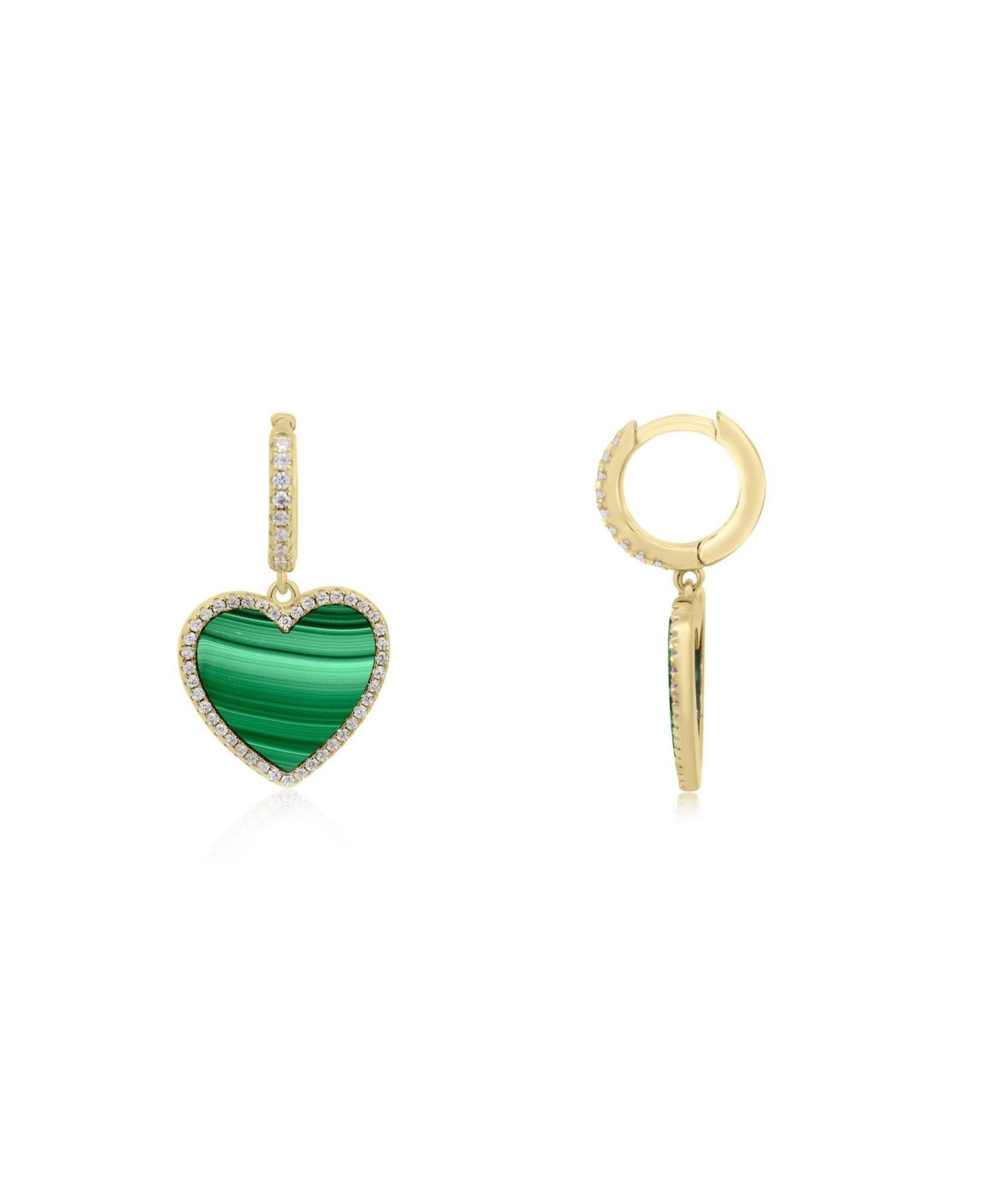 Click here for The Lovery Large Malachite Cz Halo Heart Dangle Ea... prices