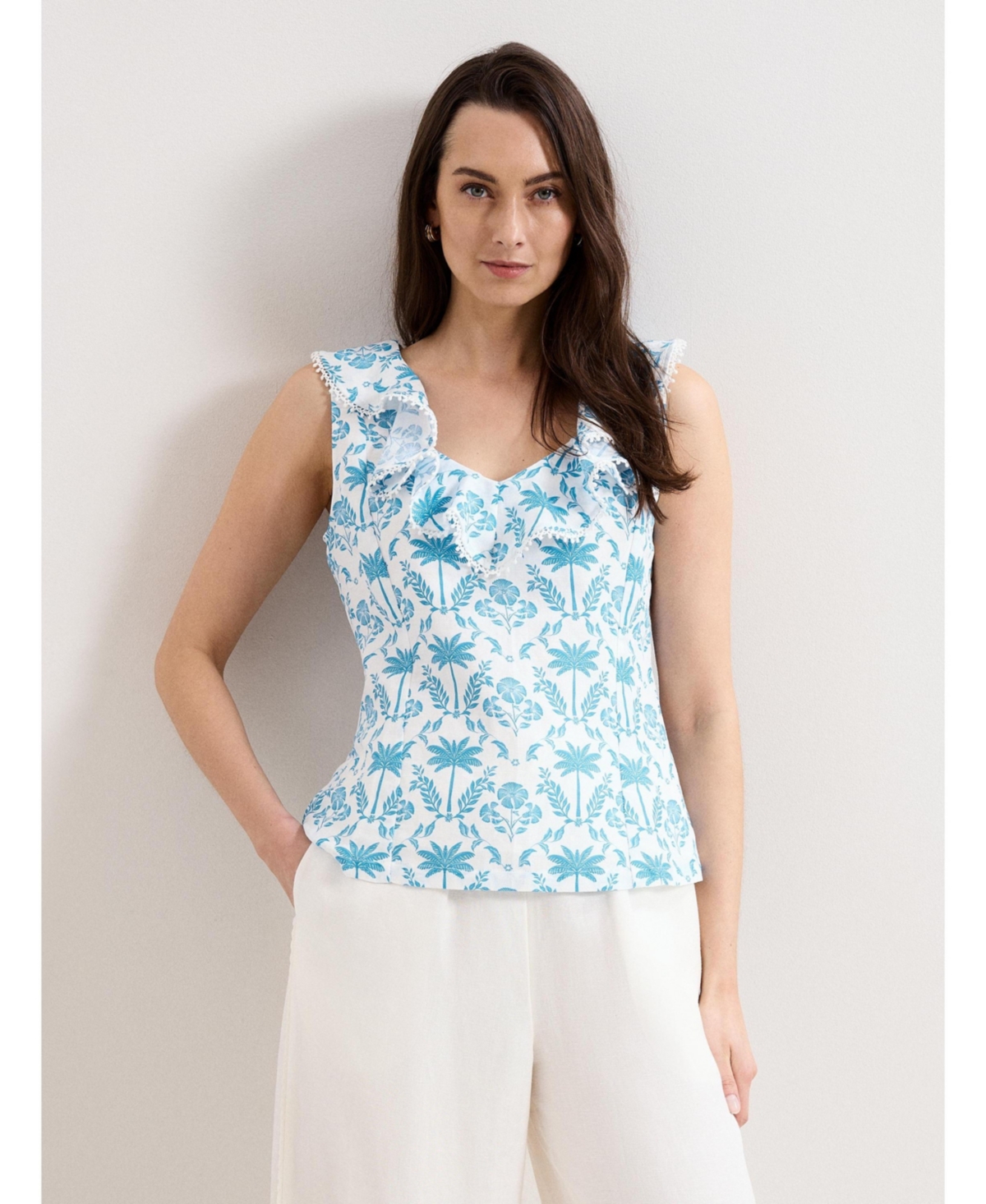 Click here for Phase Eight Womens Rhona Linen Blouse - Blue prices