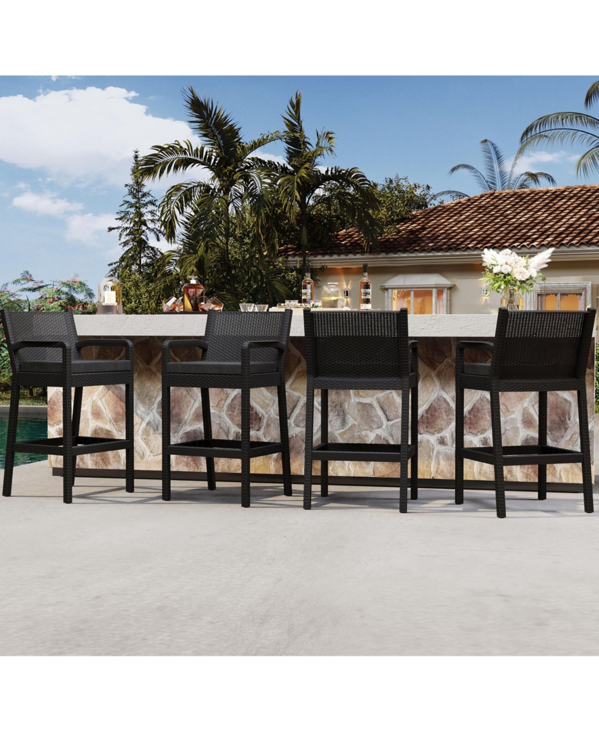 Click here for homfan set of 4 patio wicker bar stools with 30 co... prices
