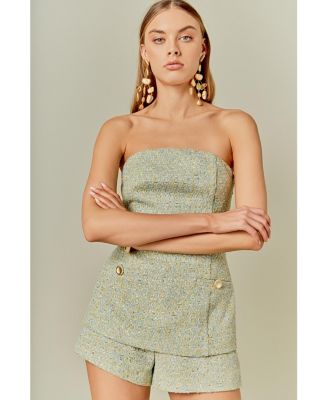 Click here for Endless Rose Womens Tweed Gold Buttoned Strapless... prices