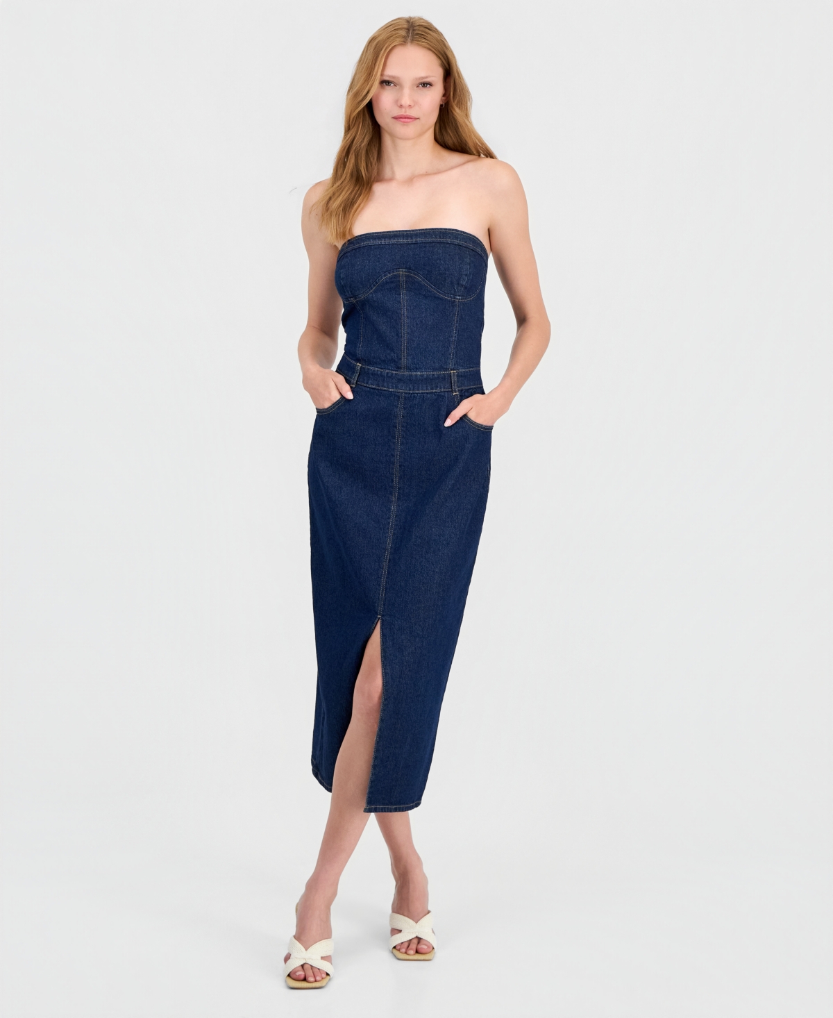 Click here for Bar Iii Womens Denim Corset Midi Dress  Macys Excl... prices